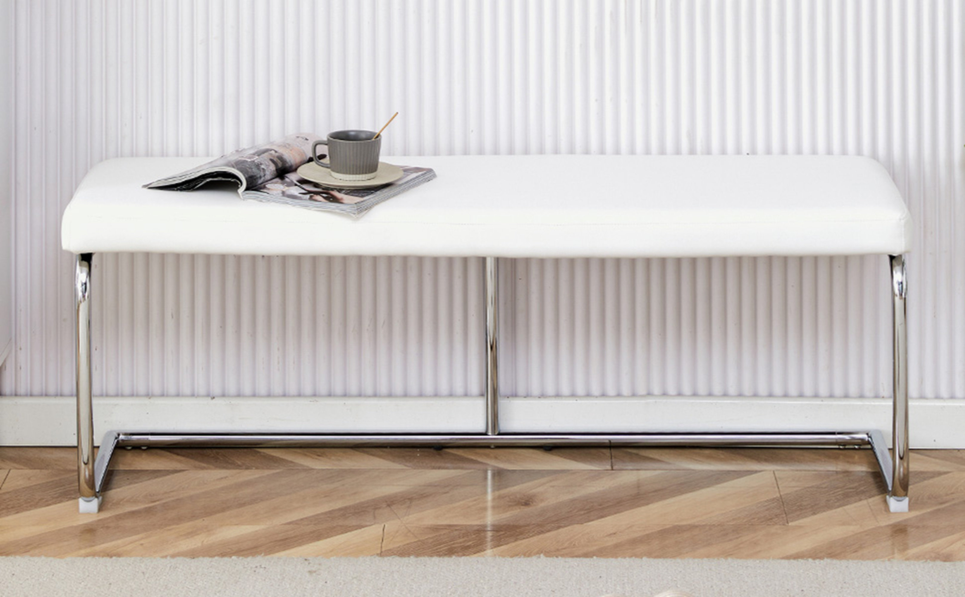 Brayden Studio® White Shoe Changing Stool, Silver Metal Legs, Sofa ...