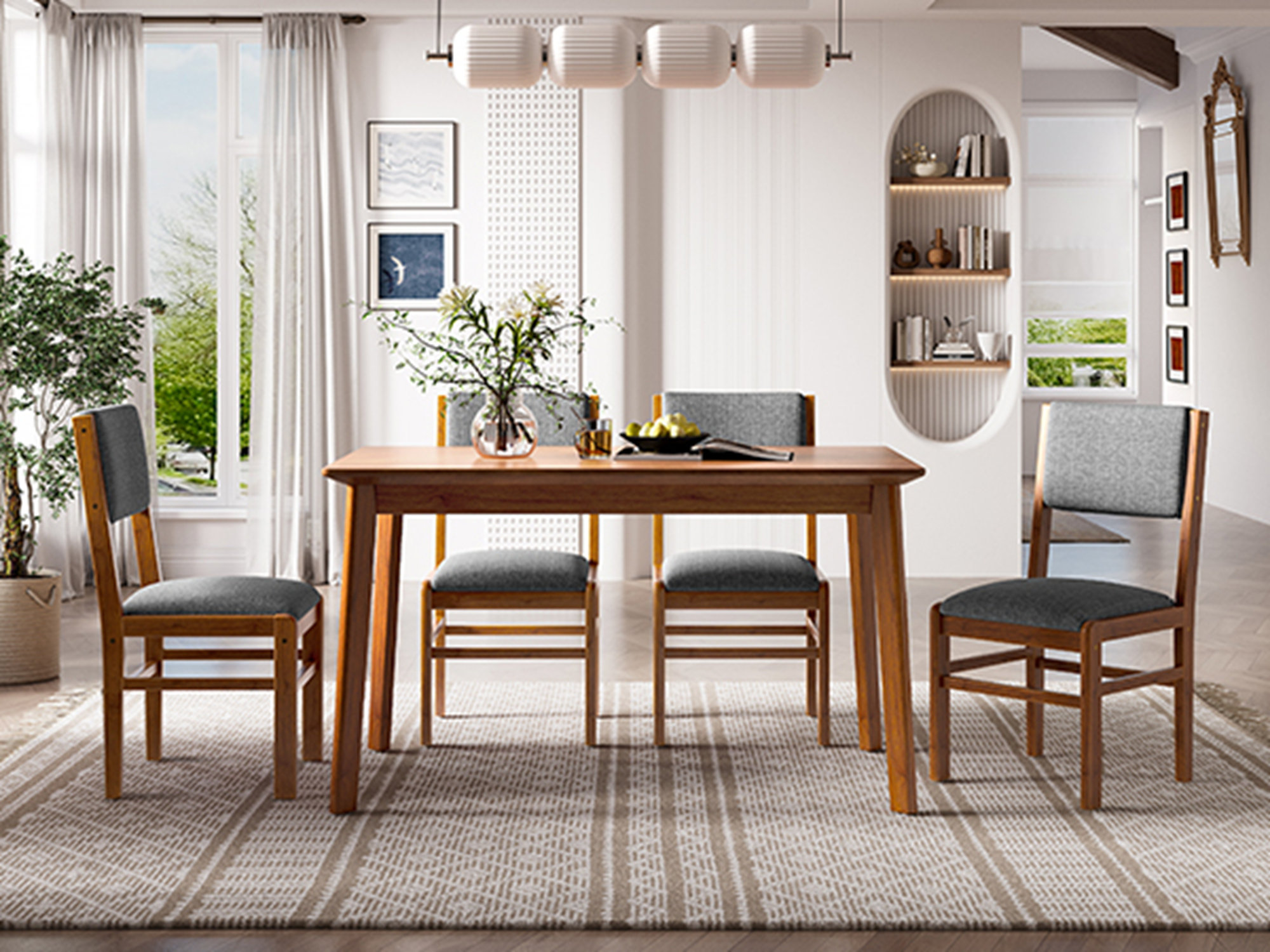 George Oliver 5-Piece Rectangle Wooden Dining Table Set, Mid Century ...