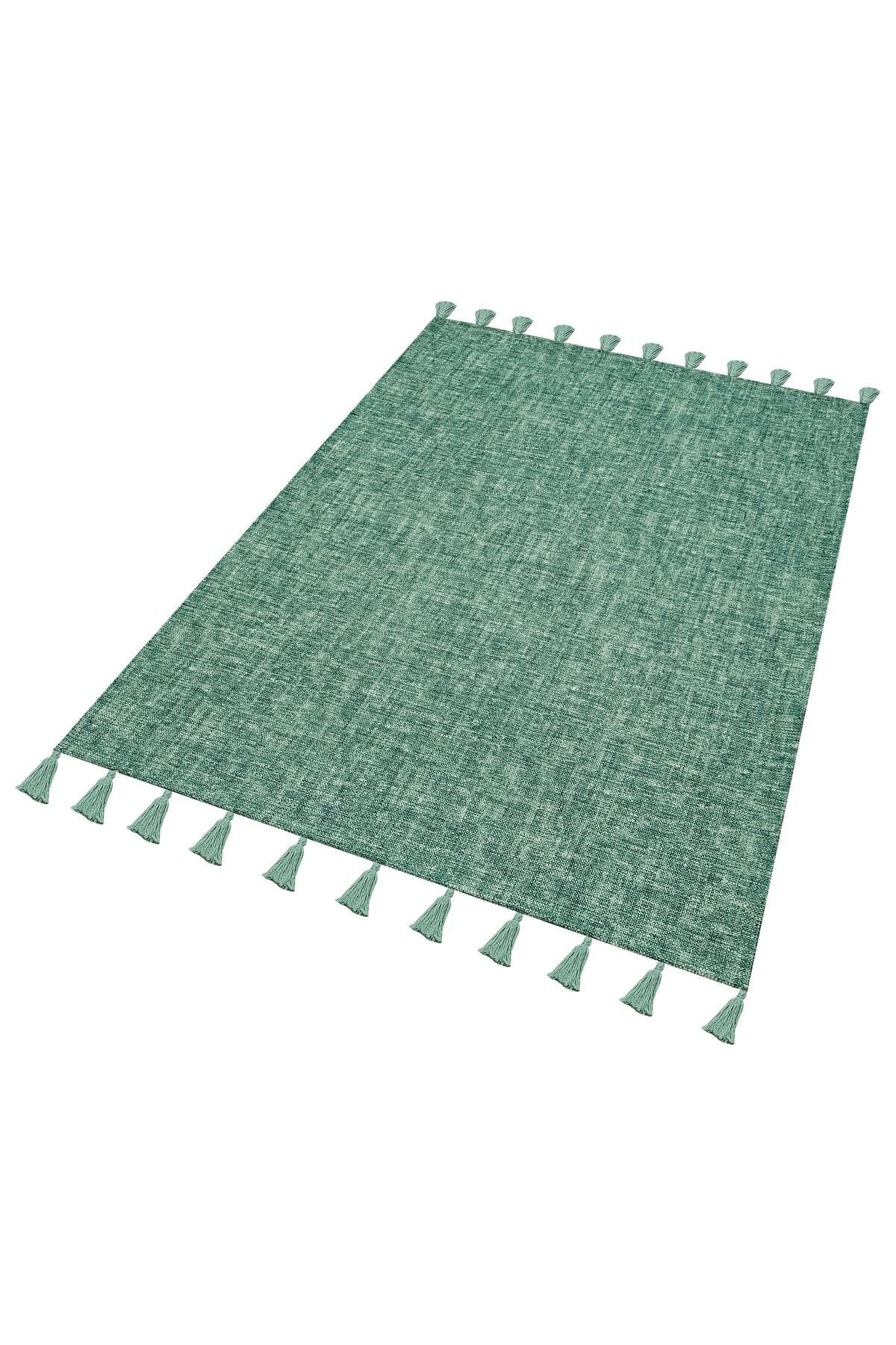 Dakota Fields Moroccan Green Woven Look Green Fringed Modern Flatweave ...