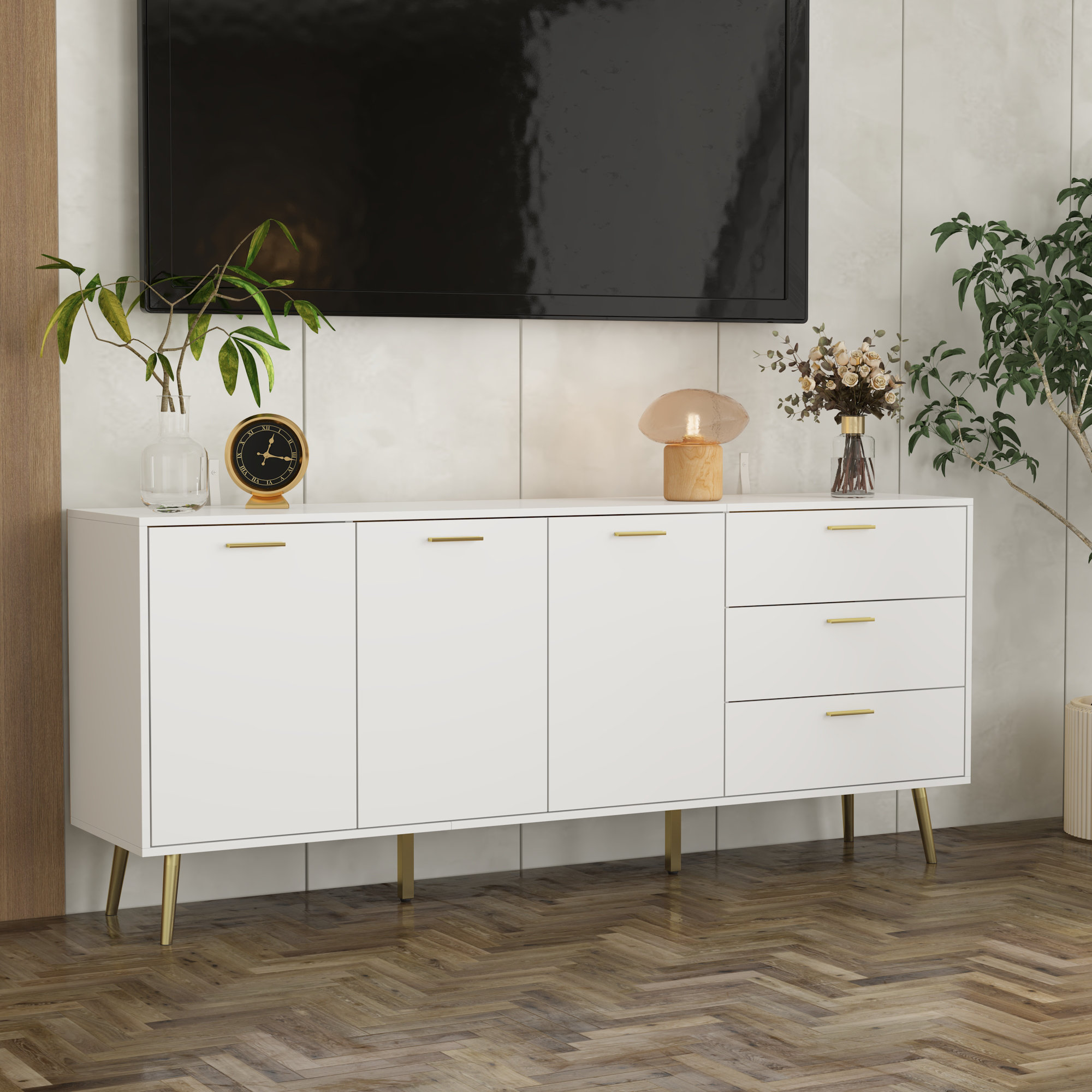 Everly Quinn Modern TV Console With Ample Storage And Gold Accents ...