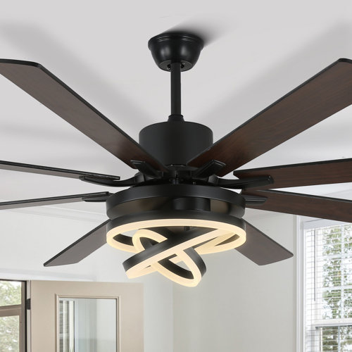 Brayden Studio® 72" Modern Large Ceiling Fan w LED Light, 8 Wood Blades ...