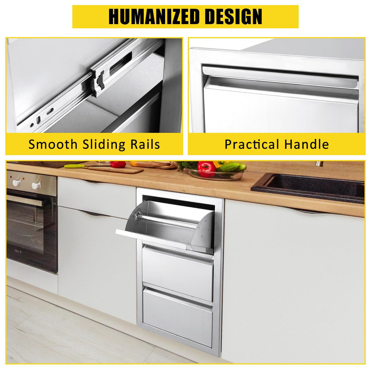 babevy Outdoor Kitchen Drawers - Stainless Steel Flush Mount Triple ...