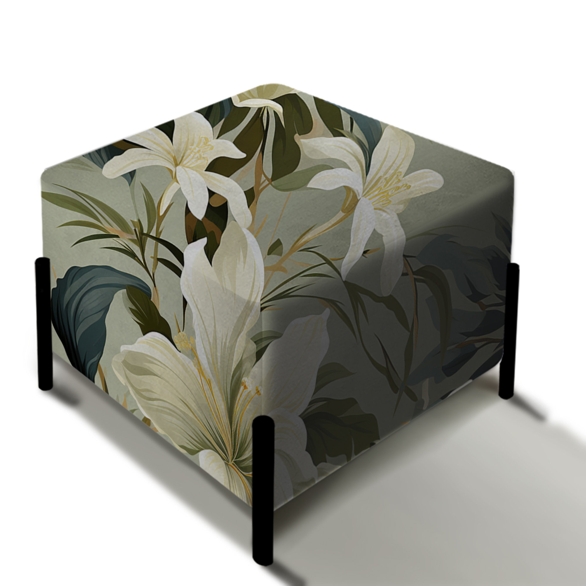 Design Art Neutral Zen Tropical Pattern - Tropical Square Ottoman | Wayfair
