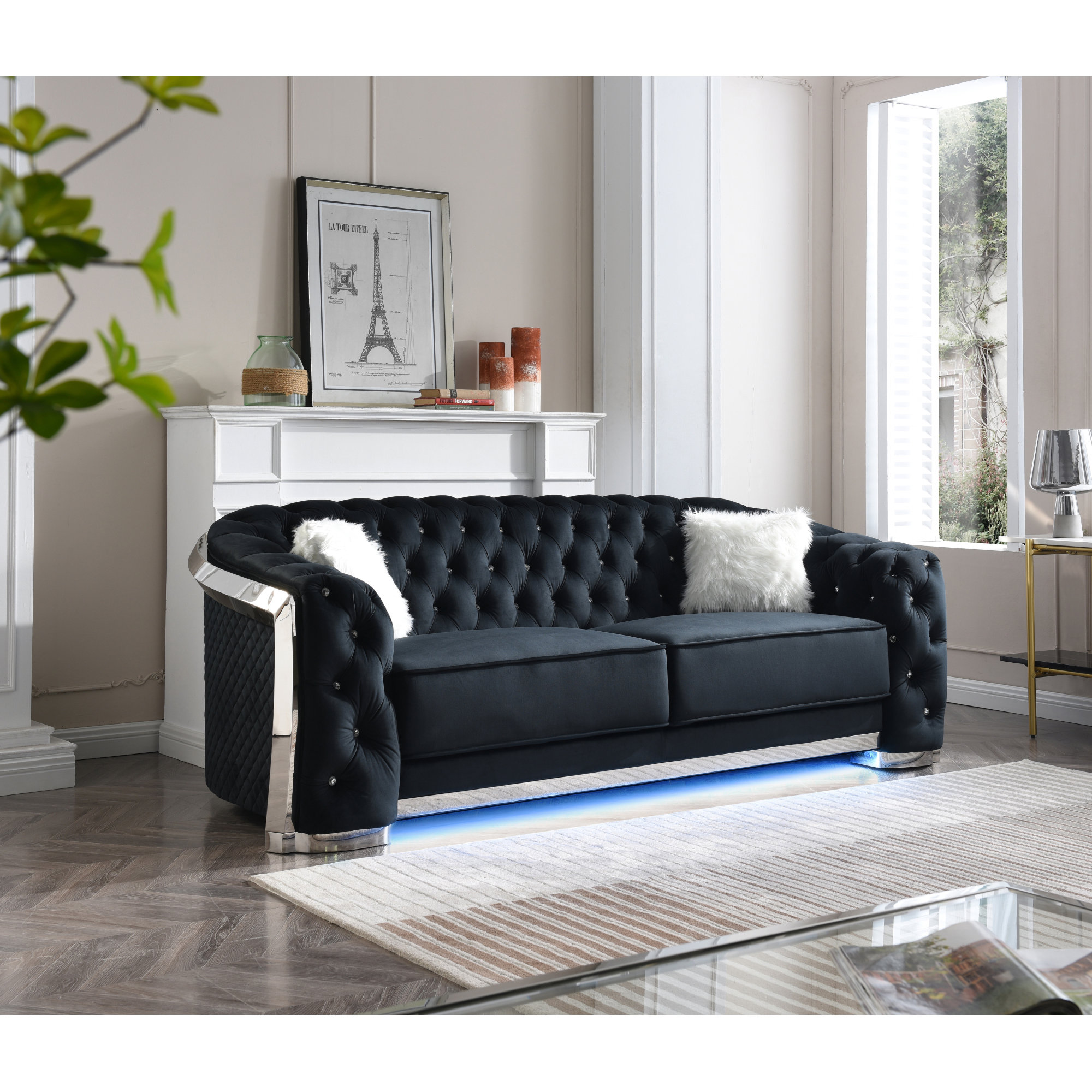 Hokku Designs Stunning Velvet Modern Sofa For Living Room With Led ...