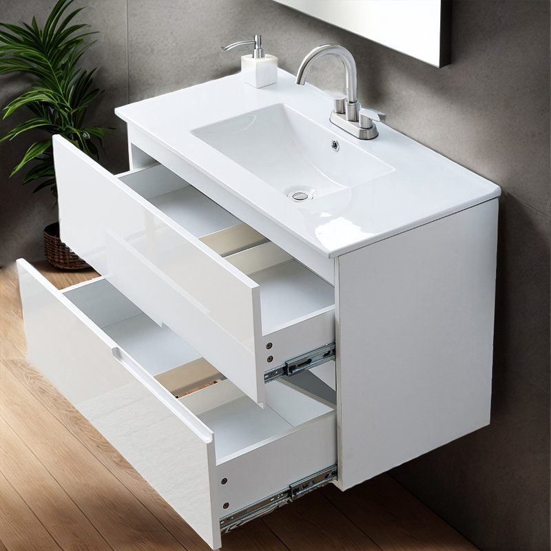 Wrought Studio™ Khamille 36'' White Modern Single Bathroom Vanity with ...