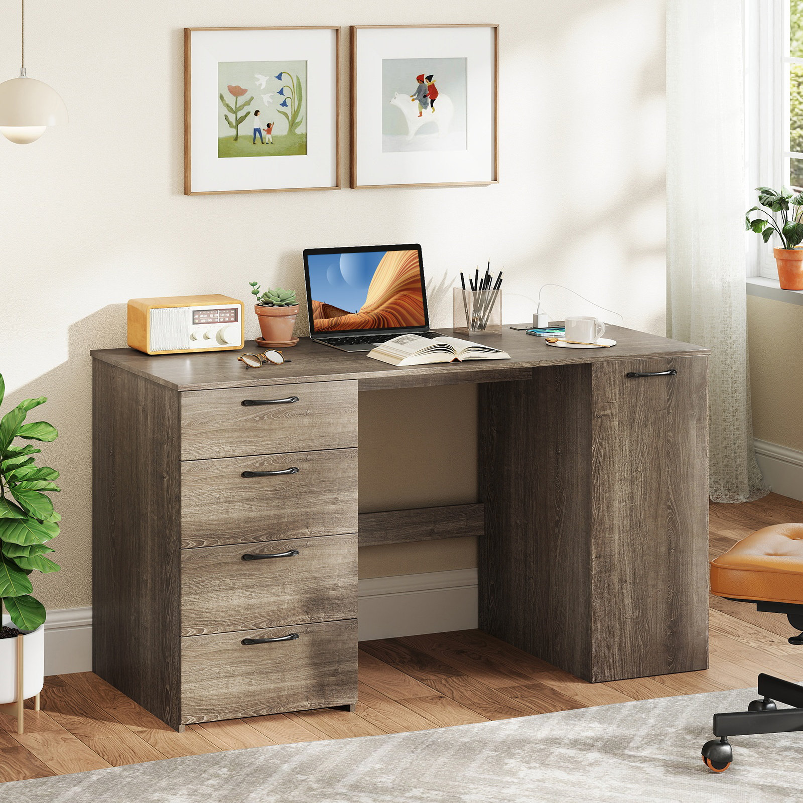 Latitude Run® 53" Computer Desk With Power Outlets Large Executive Desk ...