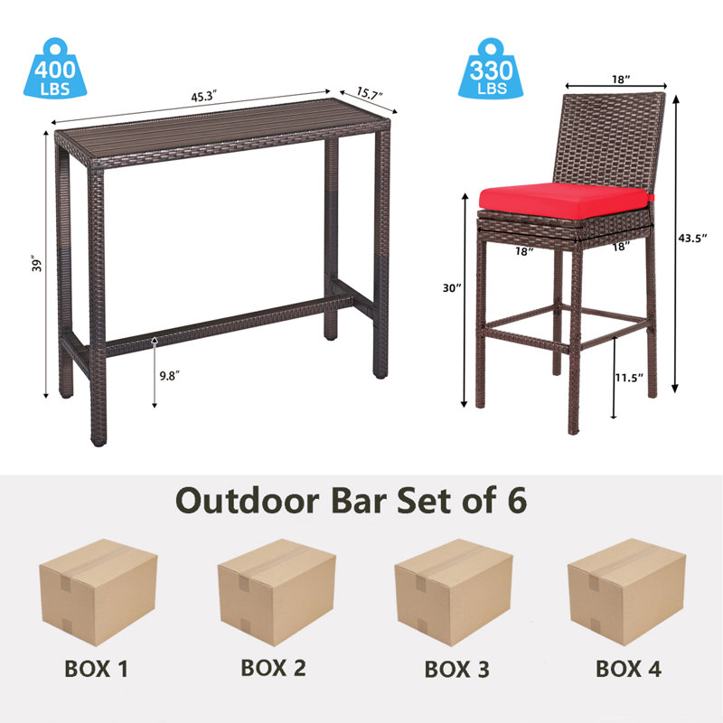 Latitude Run® Outdoor Bar Set For Patio 6Pcs Outdoor Bar Tables And ...