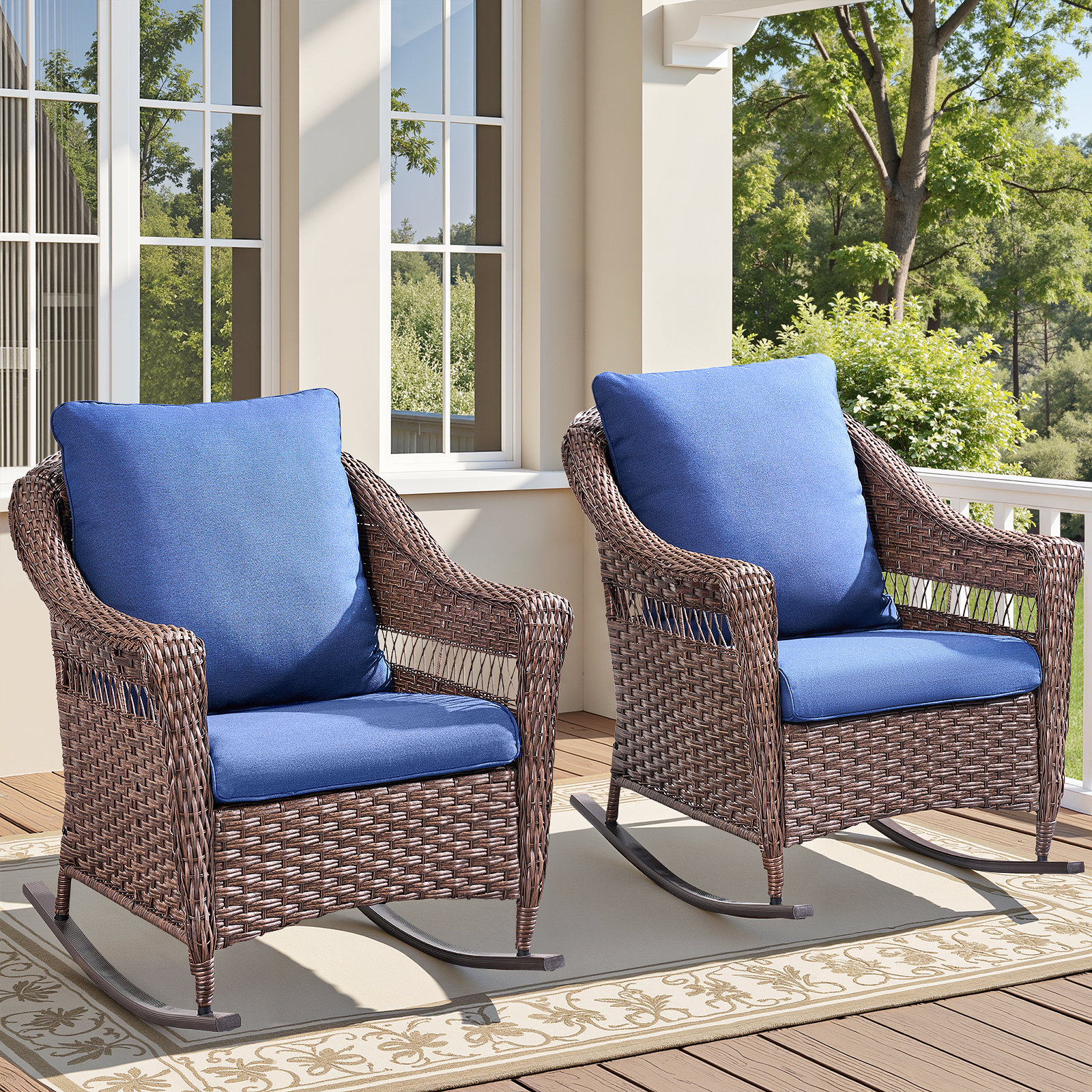 Wildon Home® Set Of 2 Outdoor Rocking Chairs – Heavy-Duty PE Rattan ...