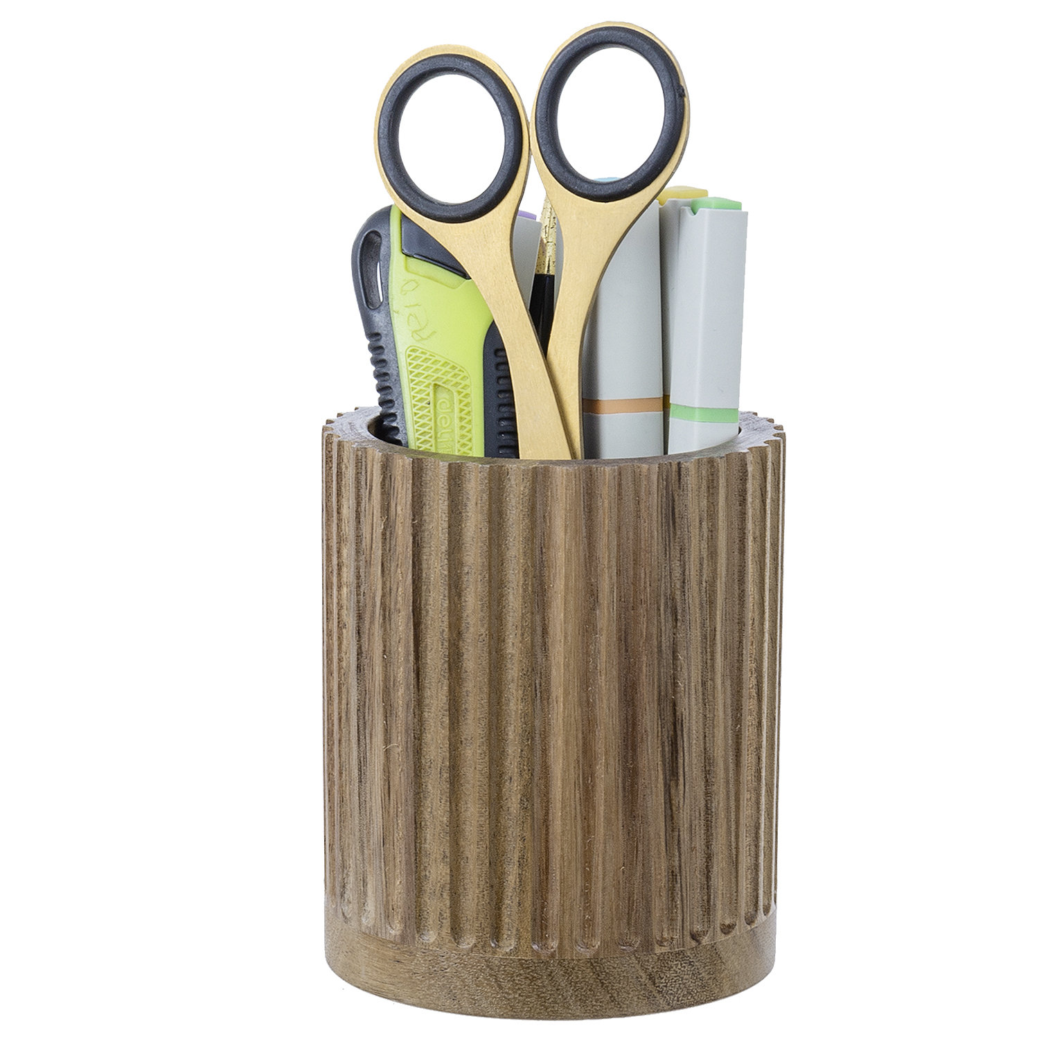 Millwood Pines Round Acacia Wood Office Pen Holder | Wayfair
