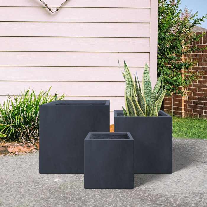 Latitude Run® Kante 3 Piece Lightweight Concrete Modern Square Outdoor ...