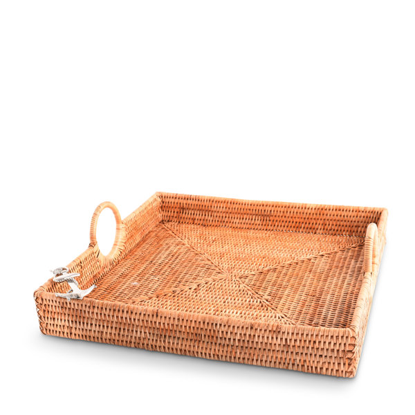 Vagabond House Square Rattan/Wicker Tray with Pewter Anchor | Wayfair