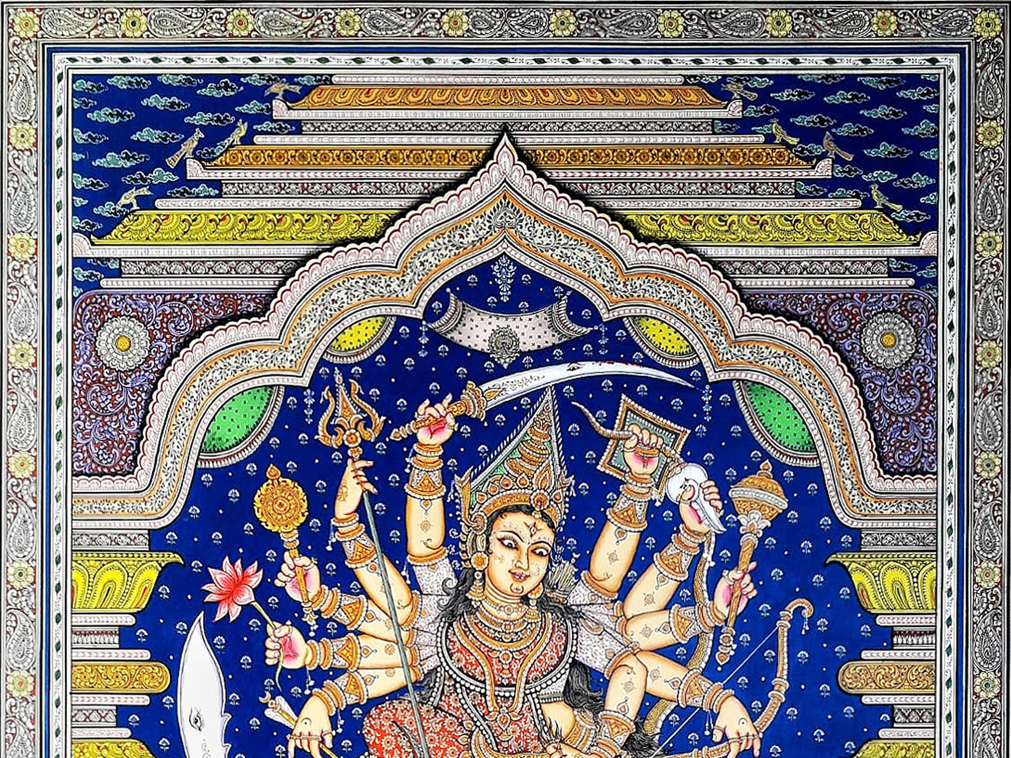 Exotic India Traditional Colors Goddess Durga Killing Mahishasura | By ...