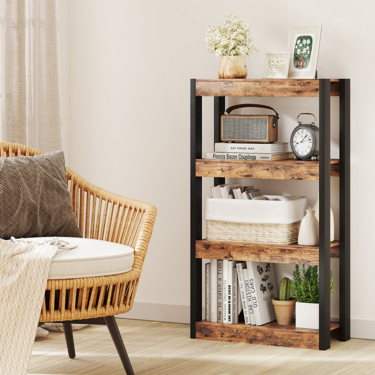 CasaCore 4 Tier Bookshelf Wooden Bookcase with Dual Anti-Tipping Kits ...