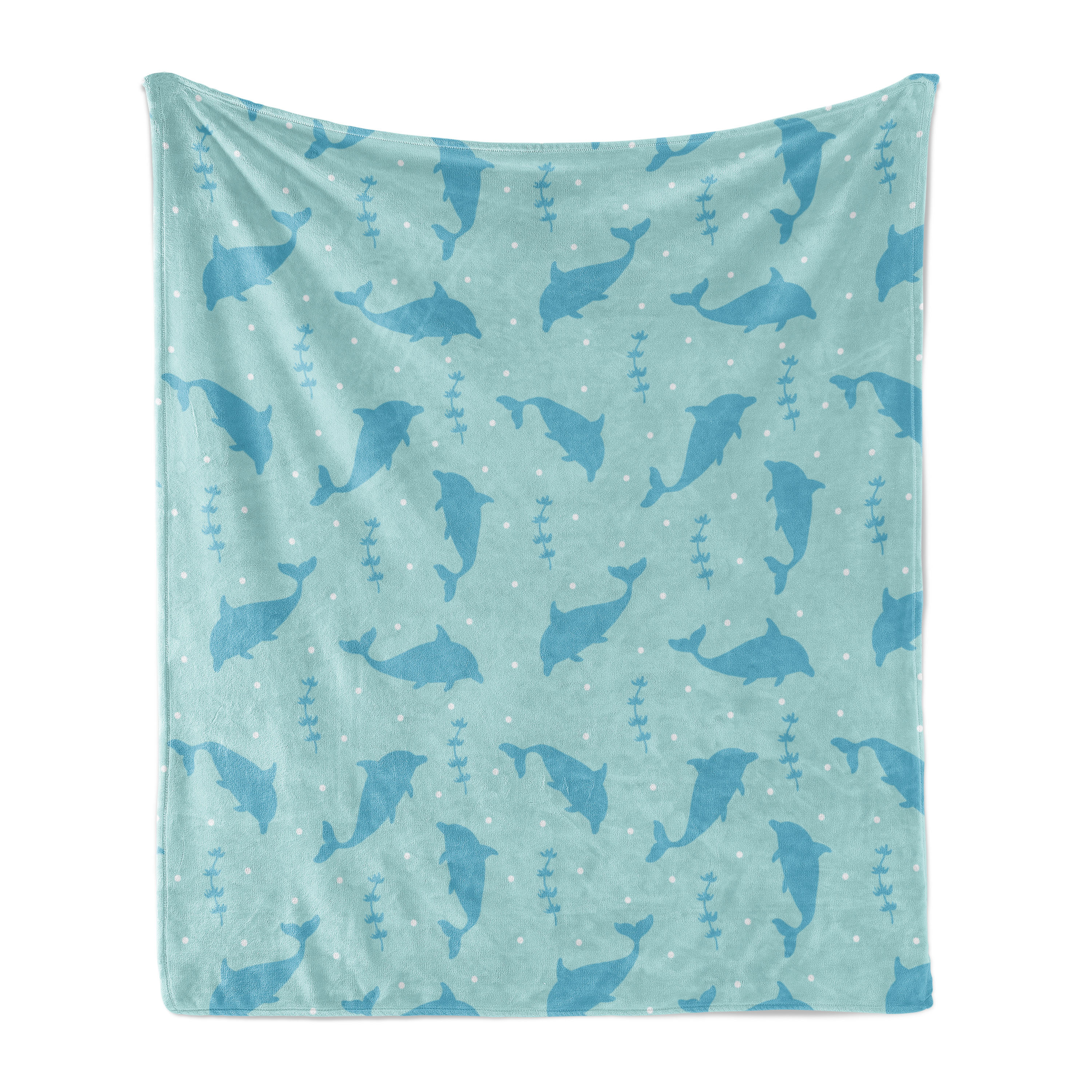 Ambesonne Dolphin Fleece Throw Blanket Aquatic Animal Silhouettes Pale ...