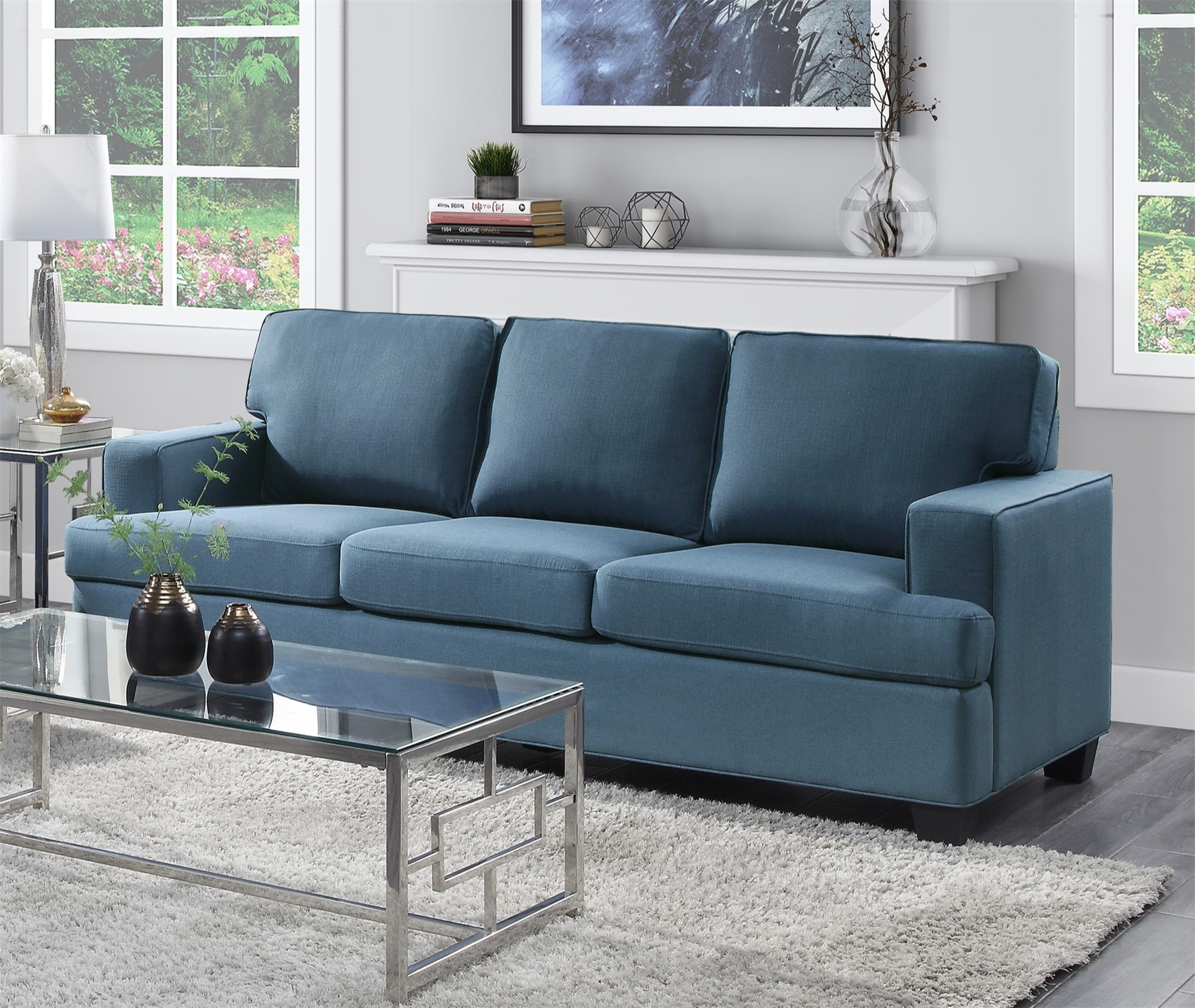 Latitude Run® Transitional Style Sofa Textured Fabric Upholstered Solid ...