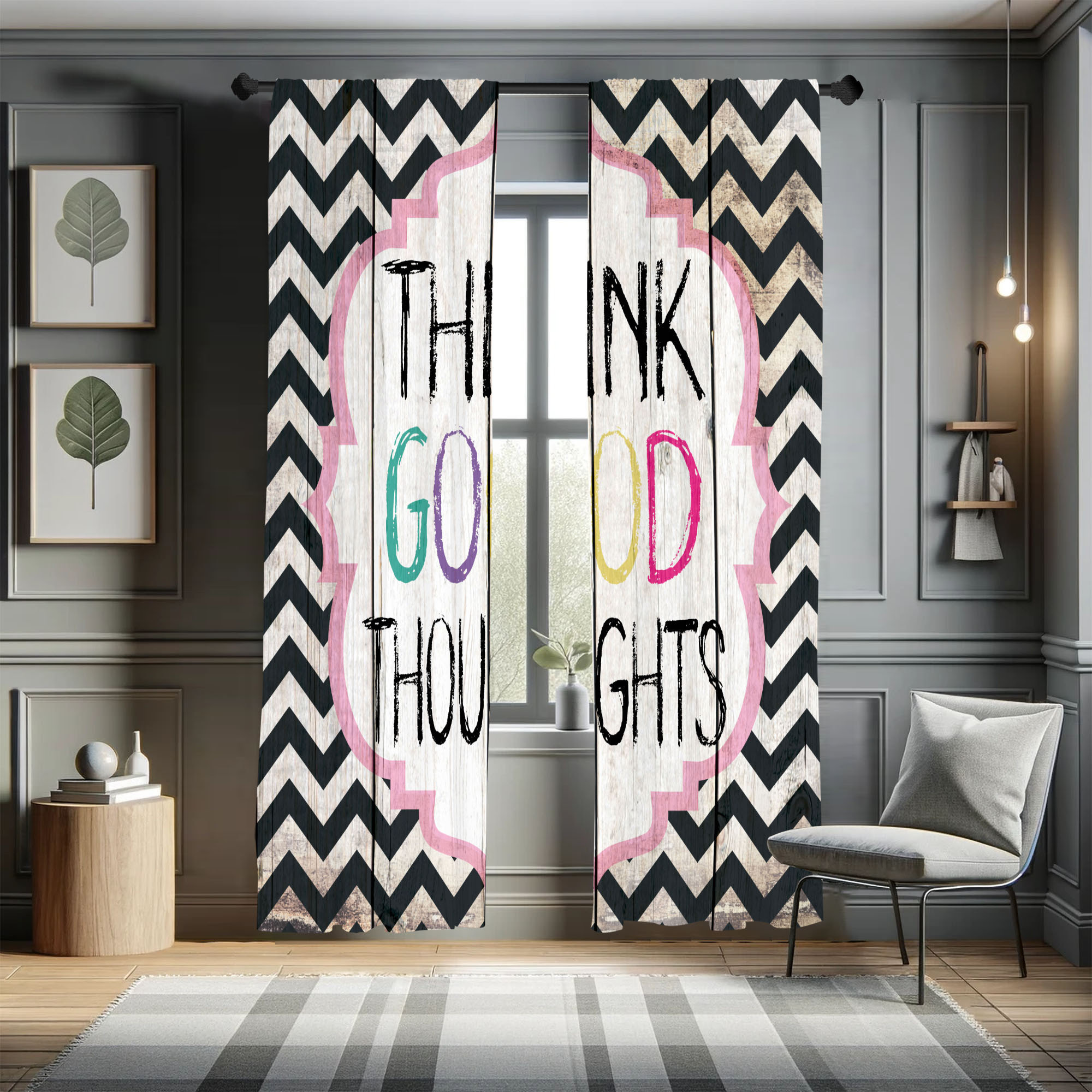 East Urban Home Saying Curtains, Think Thoughts Message | Wayfair