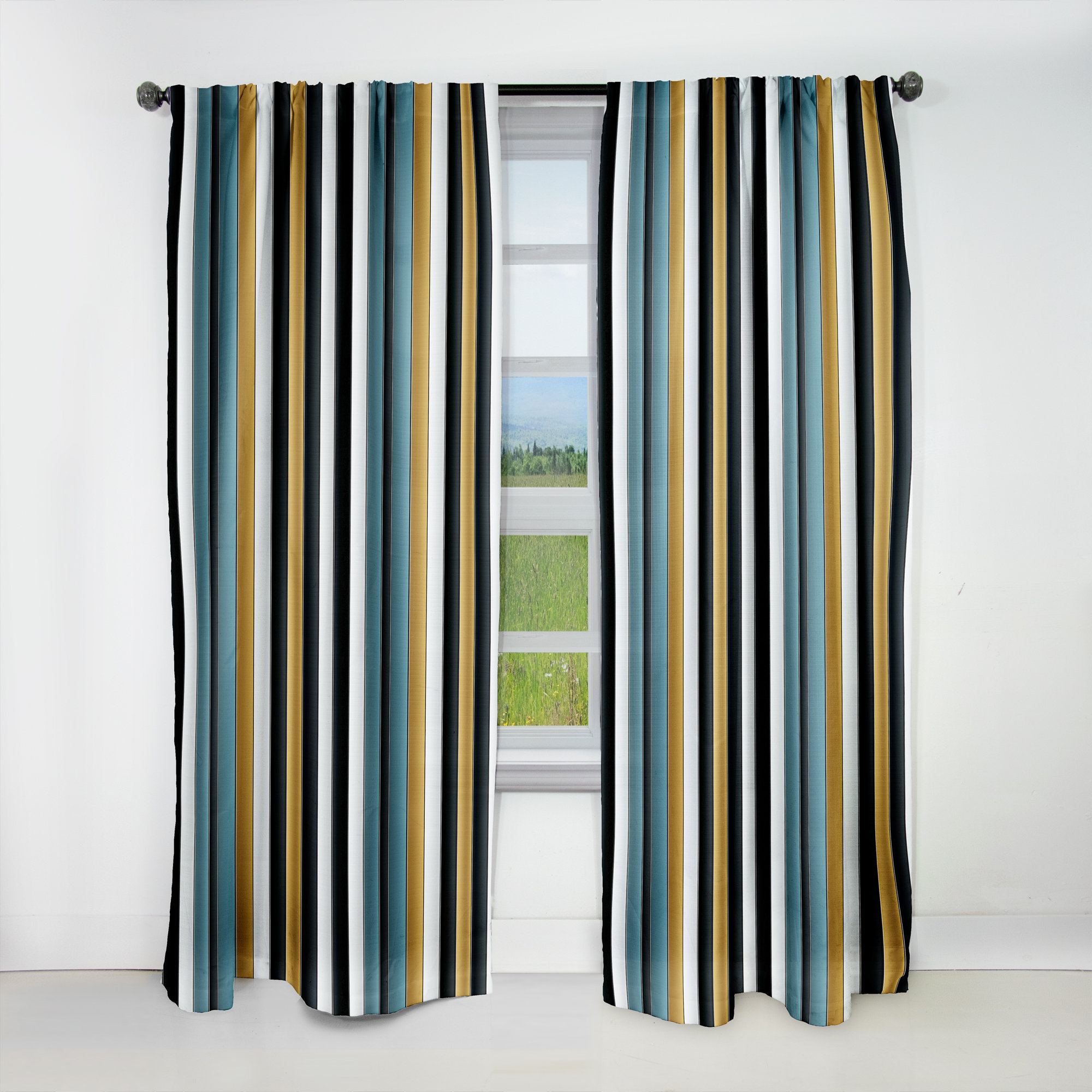 Design Art Green And Gold Classic Pinstripe Pattern - Striped Curtain ...