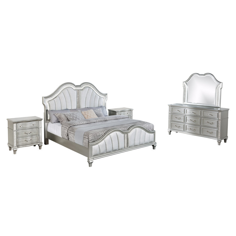 Rosdorf Park Silver Bedroom Set With LED Lights And Upholstered ...