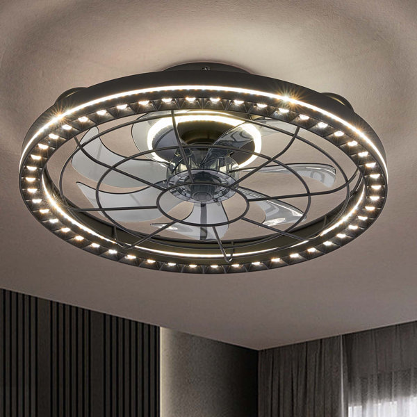 Wrought Studio™ 19'' Dimmable Caged Ceiling Fan with LED Lights ...