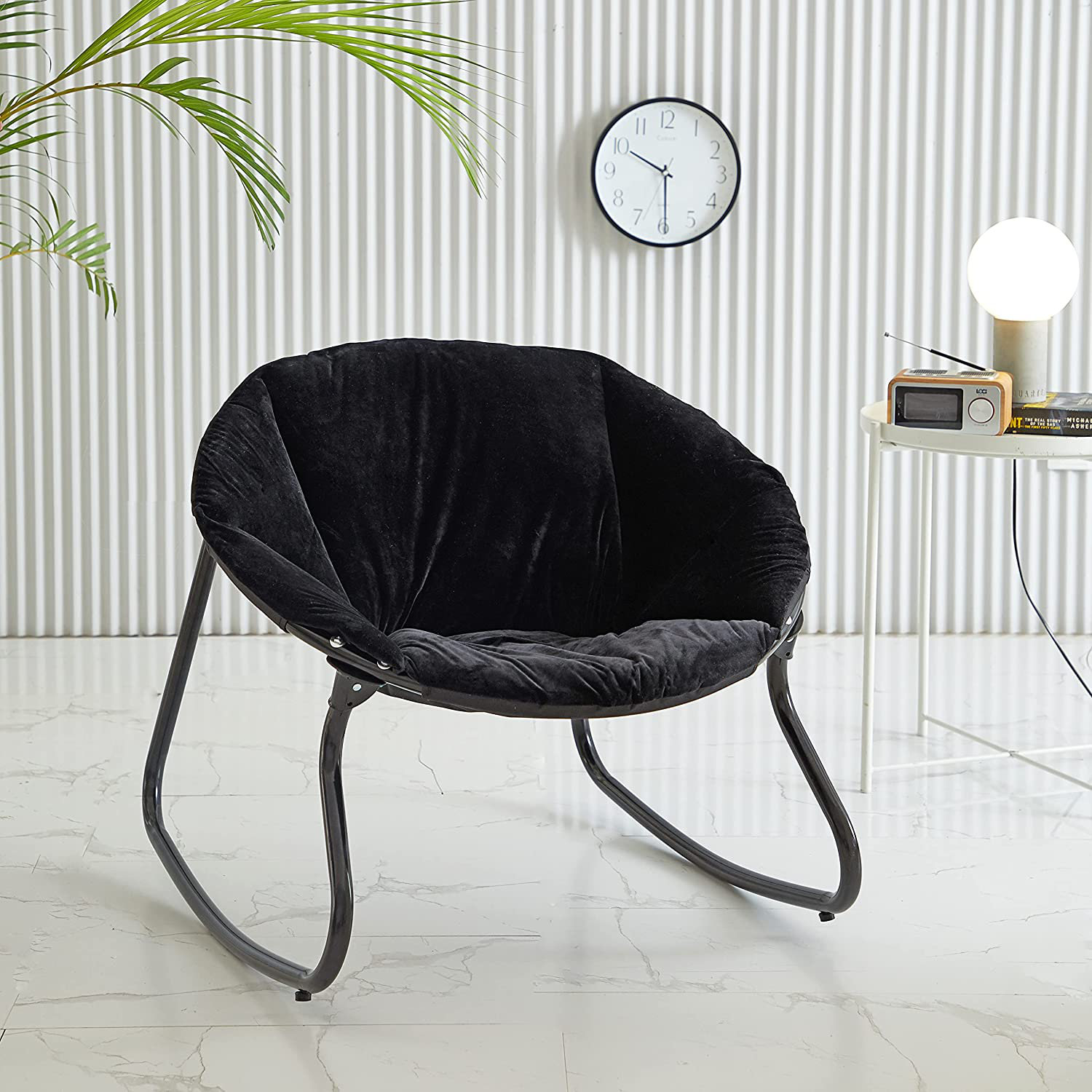 Ebern Designs Black Micro Mink Folding Rocking Saucer Chair - Wayfair ...