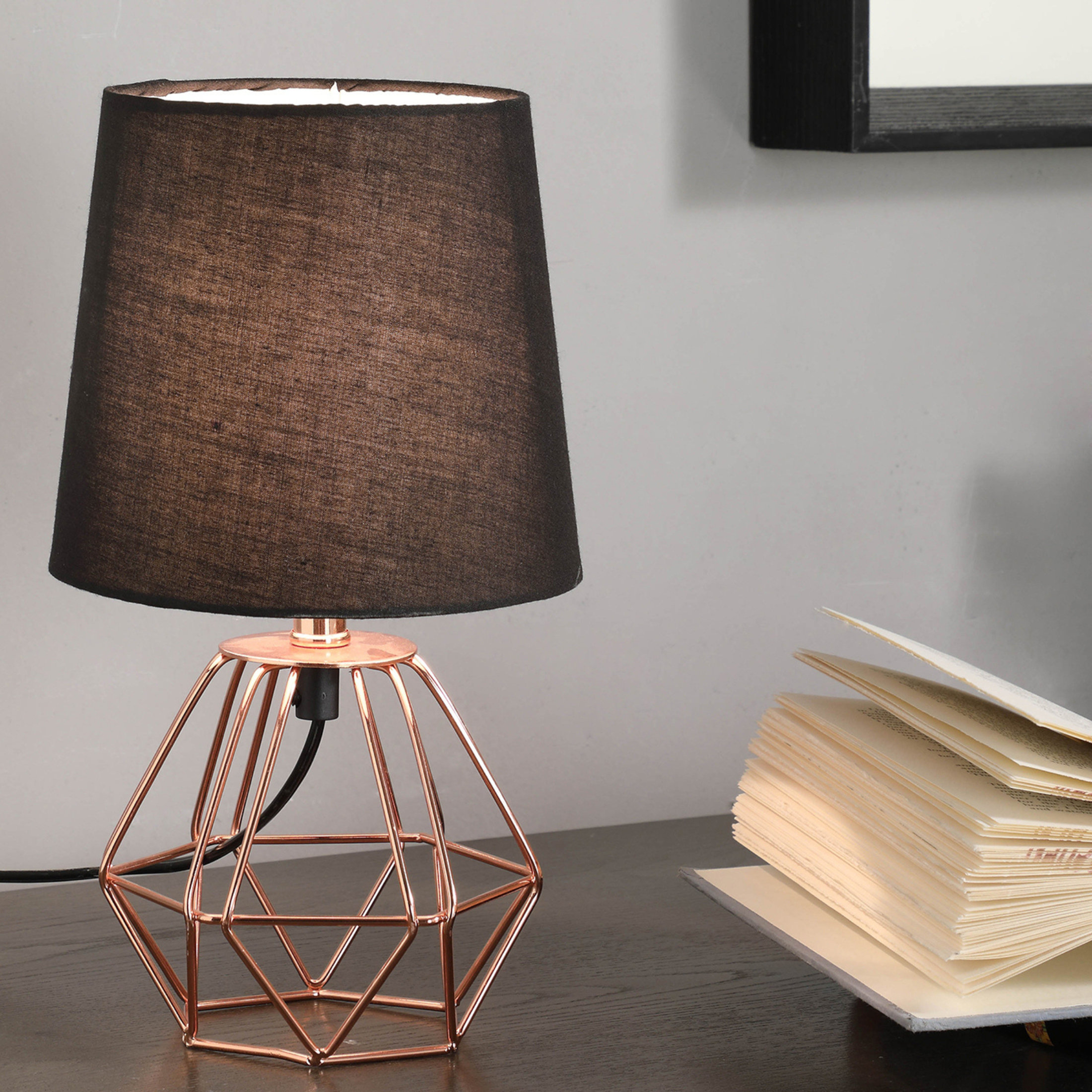 Mercer41 11.25" "Wesley Geometric" Copper Metal Table Lamp | Wayfair
