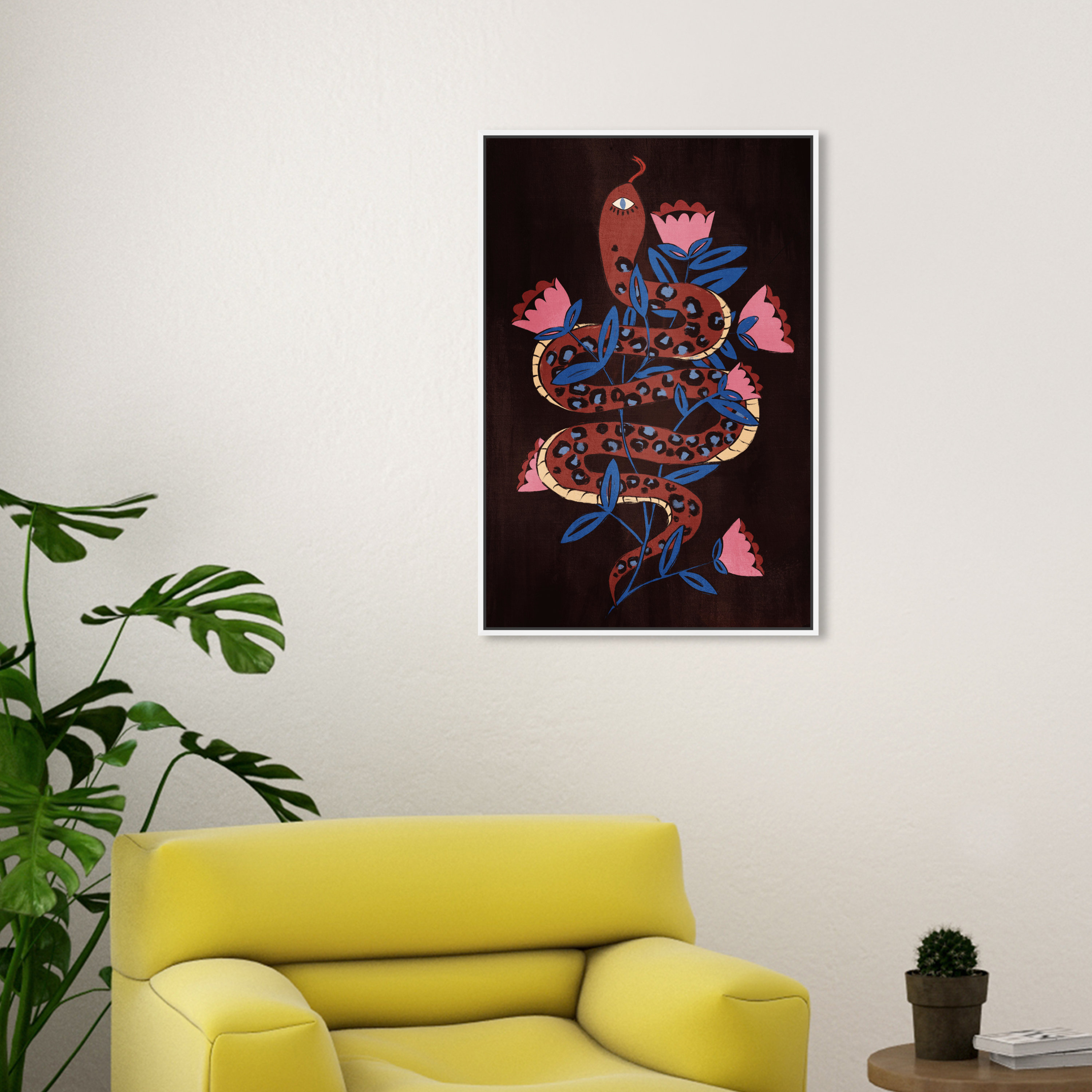 Bungalow Rose Snake Entangled in Flowers by Oliver Gal - Floater Frame ...