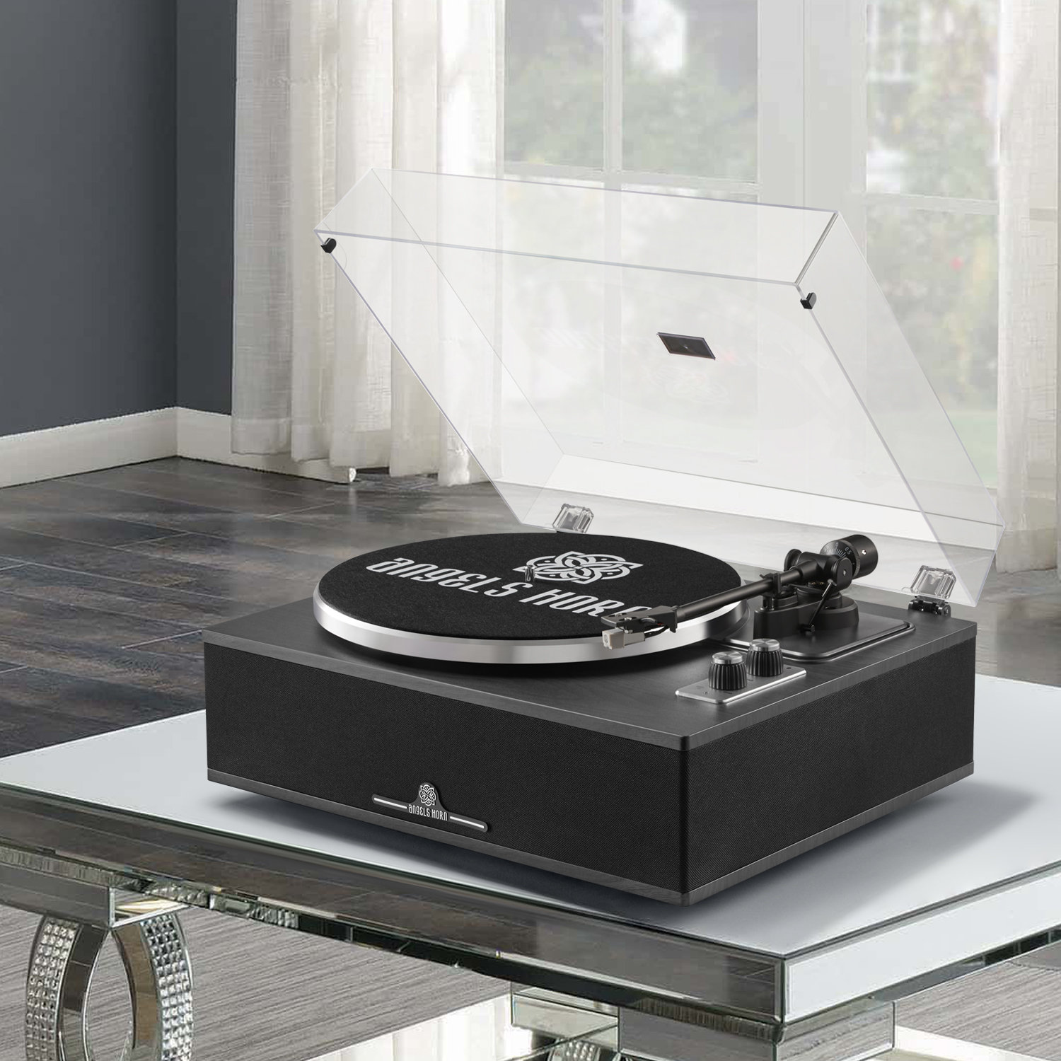 ANGELSHORN Bluetooth Turntable Aluminum Platter and Belt Decorative ...