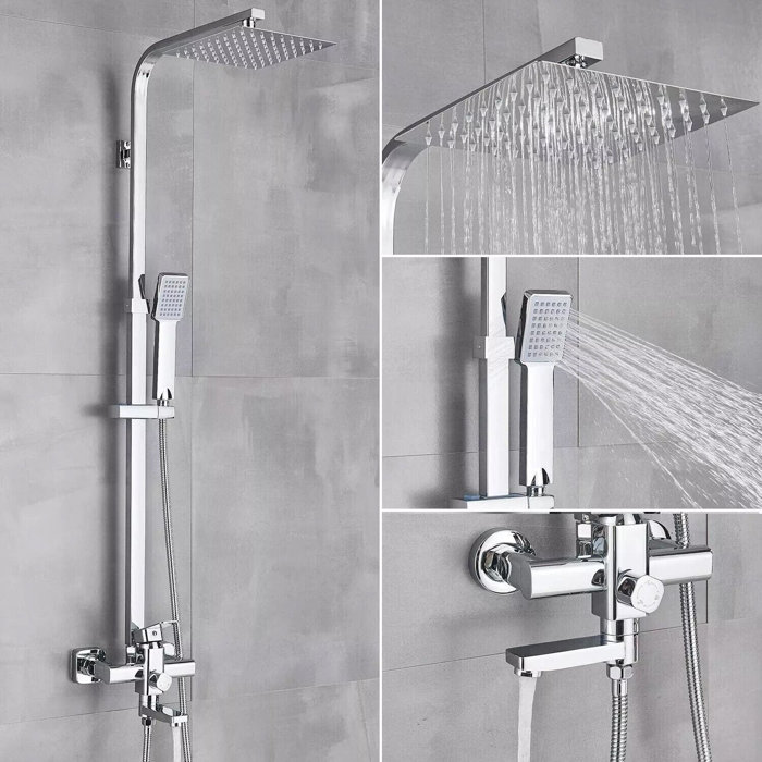 Nabiyy Chrome Rainfall Shower Faucet System Set Exposed Wall Mounted ...