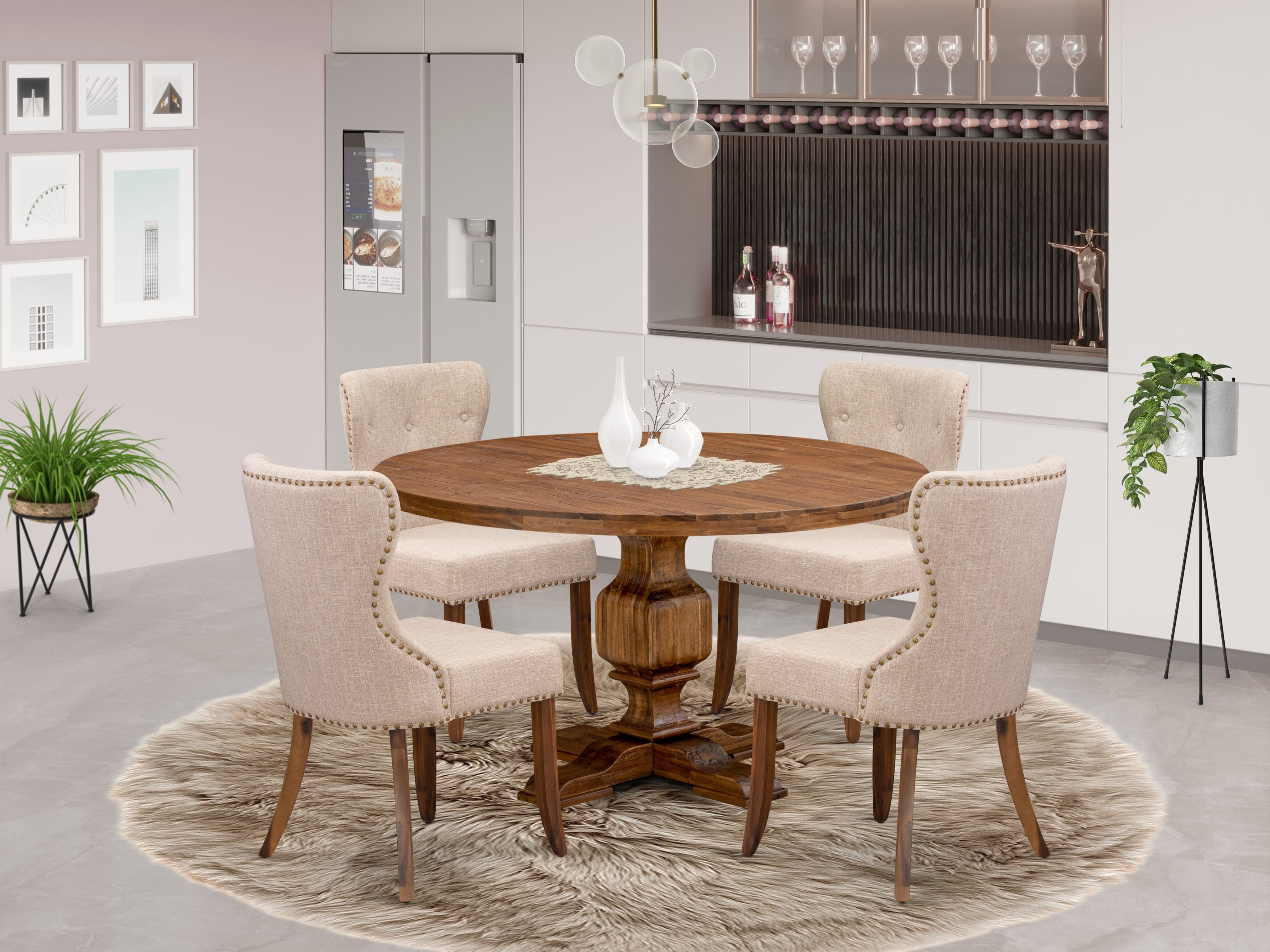 Red Barrel Studio® 5-Pc Kitchen Table Set consists of a Pedestal Table ...