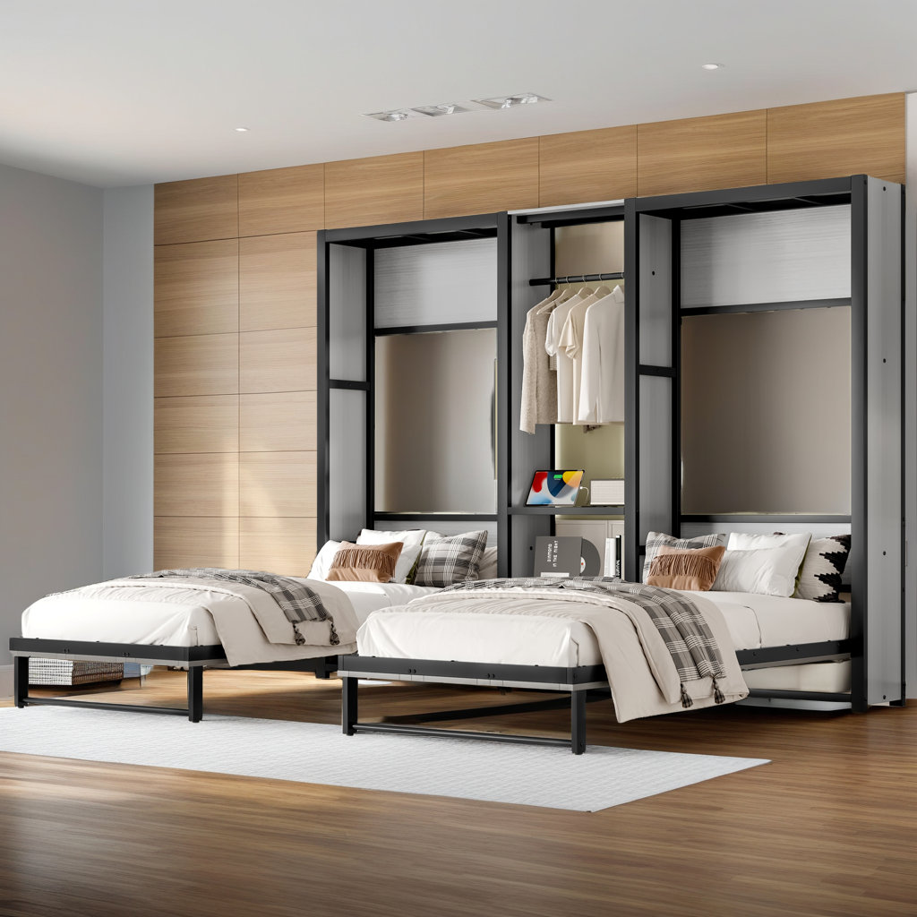 Hokku Designs Twin & Twin Murphy Bed with Wardrobe - Space-Saving ...