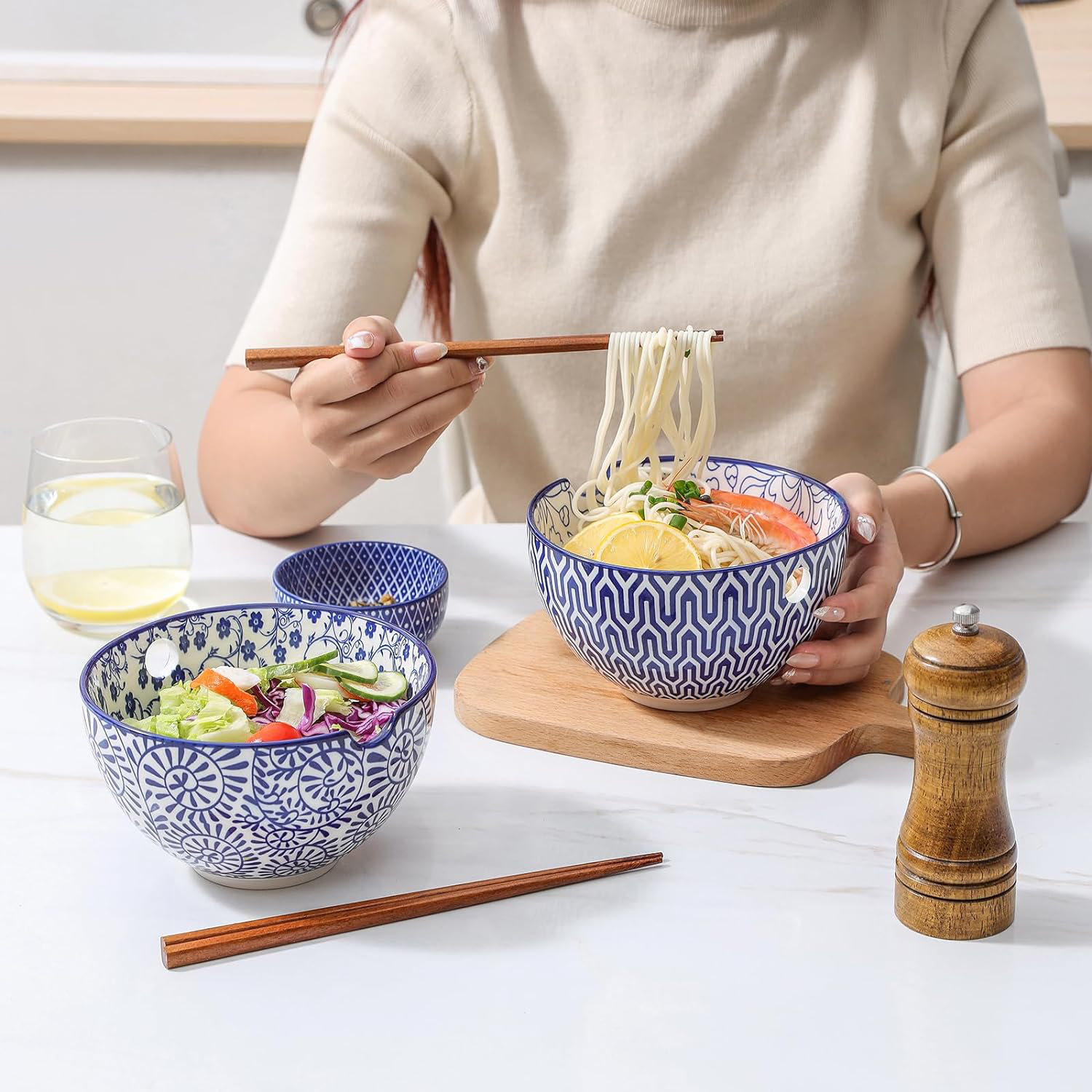 Bungalow Rose Ceramic Ramen Bowls Set, 15 OZ Noodle Bowls For Kitchen ...