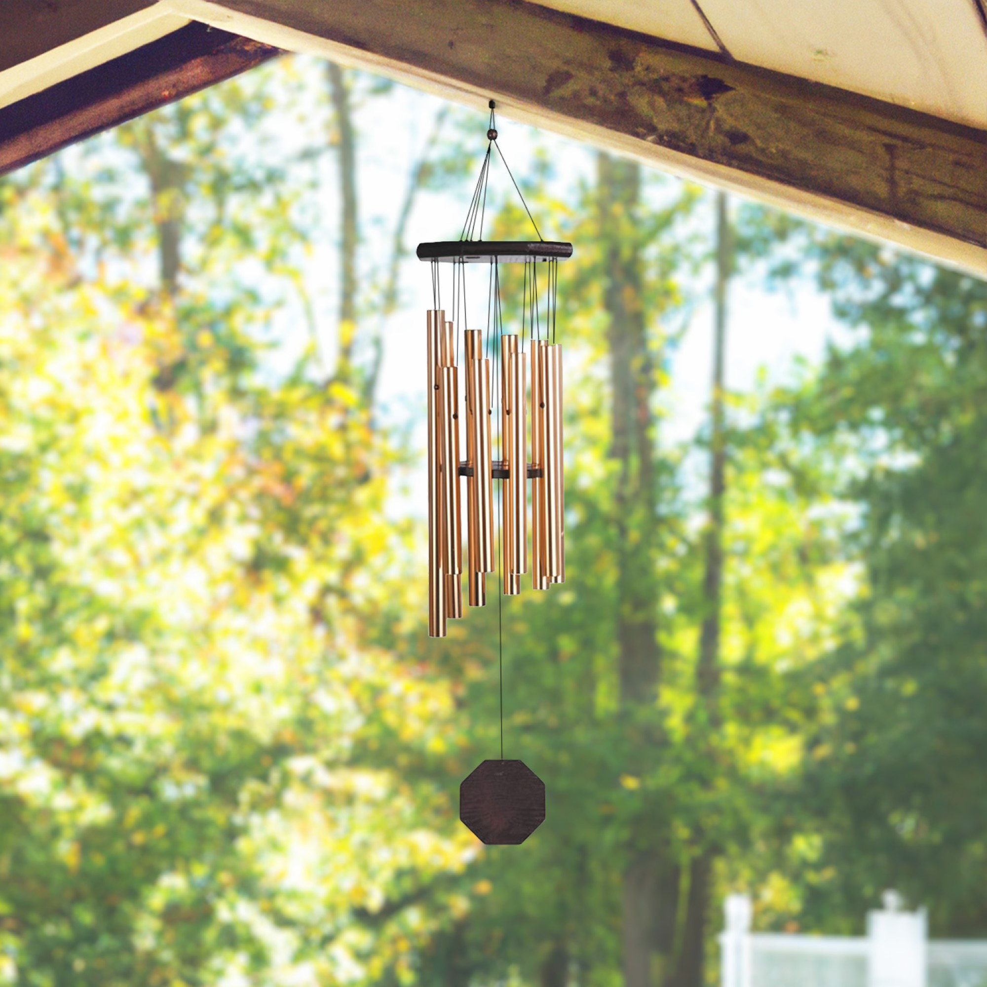 Arlmont & Co. 35" Long Traditional Copper Wood Round Top Wind Chime ...