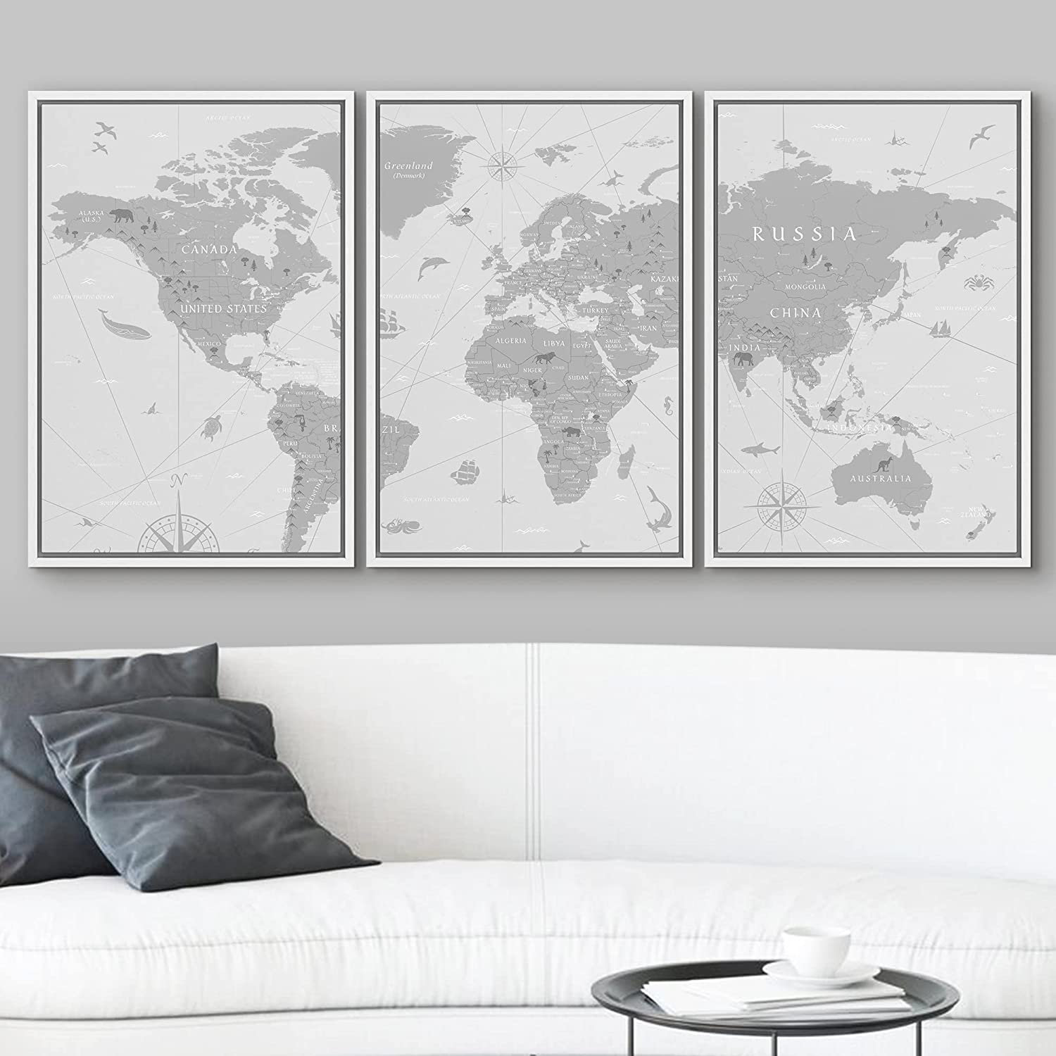 IDEA4WALL World Map Global On Canvas 3 Pieces Print | Wayfair