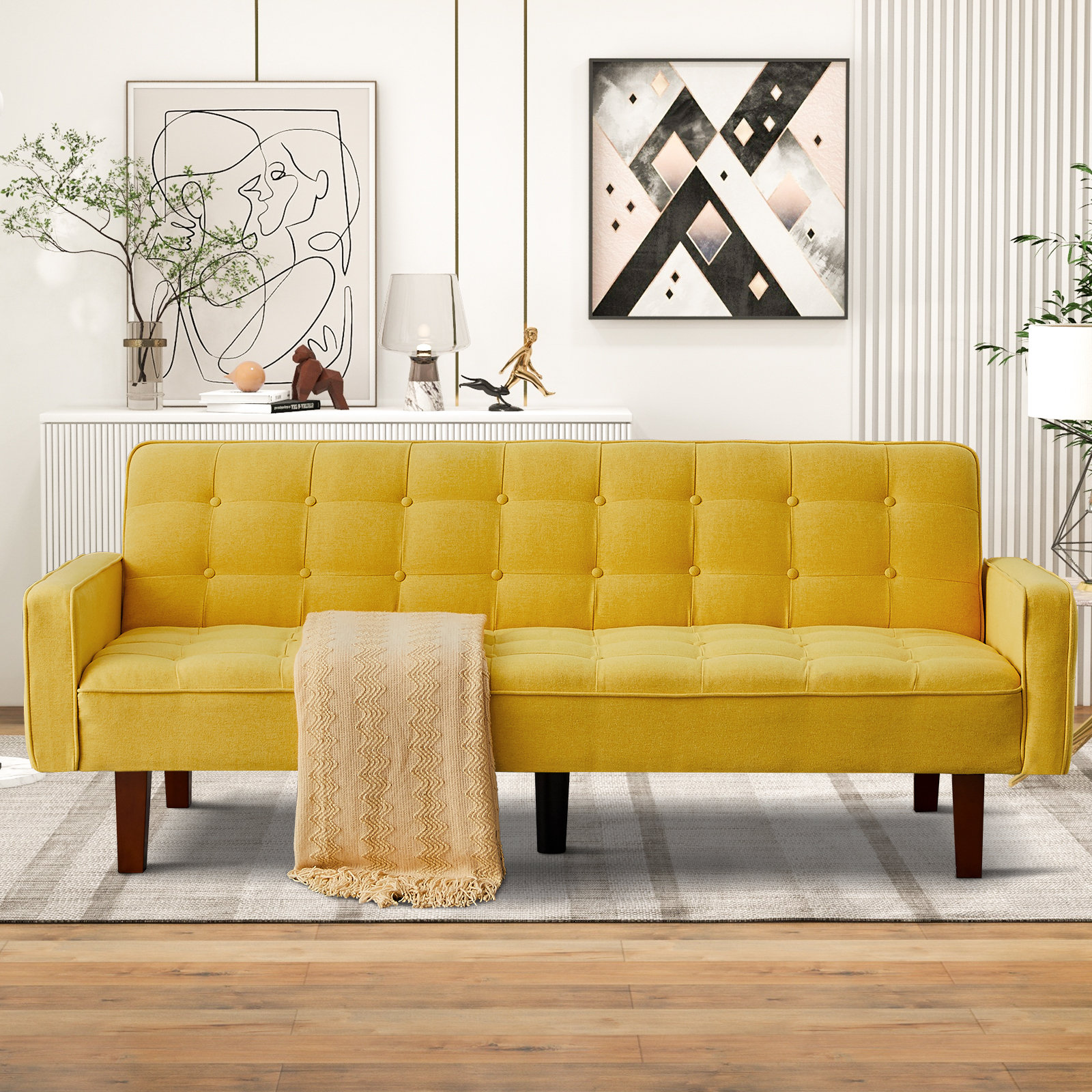 Latitude Run® Futon Full/Double Sofa Bed Couch Memory Foam Convertible ...