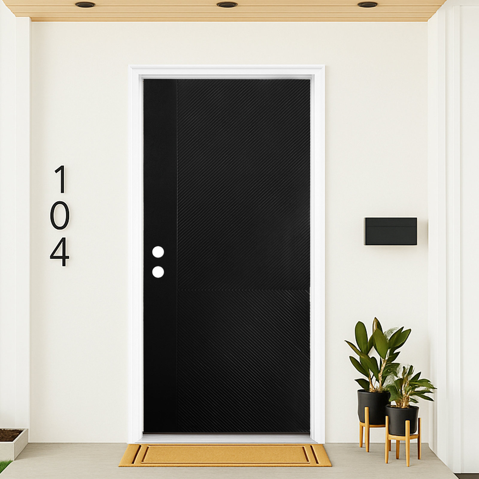 KHSHOW Modern Textured-Finish Fiberglass Entry Door with Vinyl Frame and Brickmould, Easy Knock ...