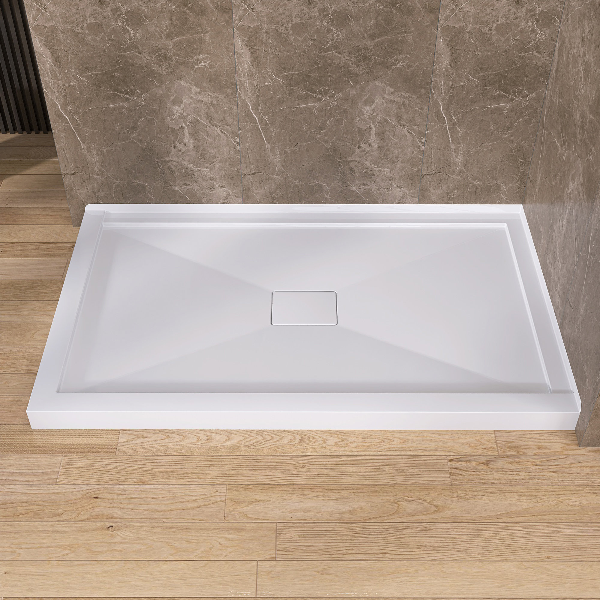 Ogonbrick 60 X 36 In. Double Threshold Acrylic Shower Base With Centre ...