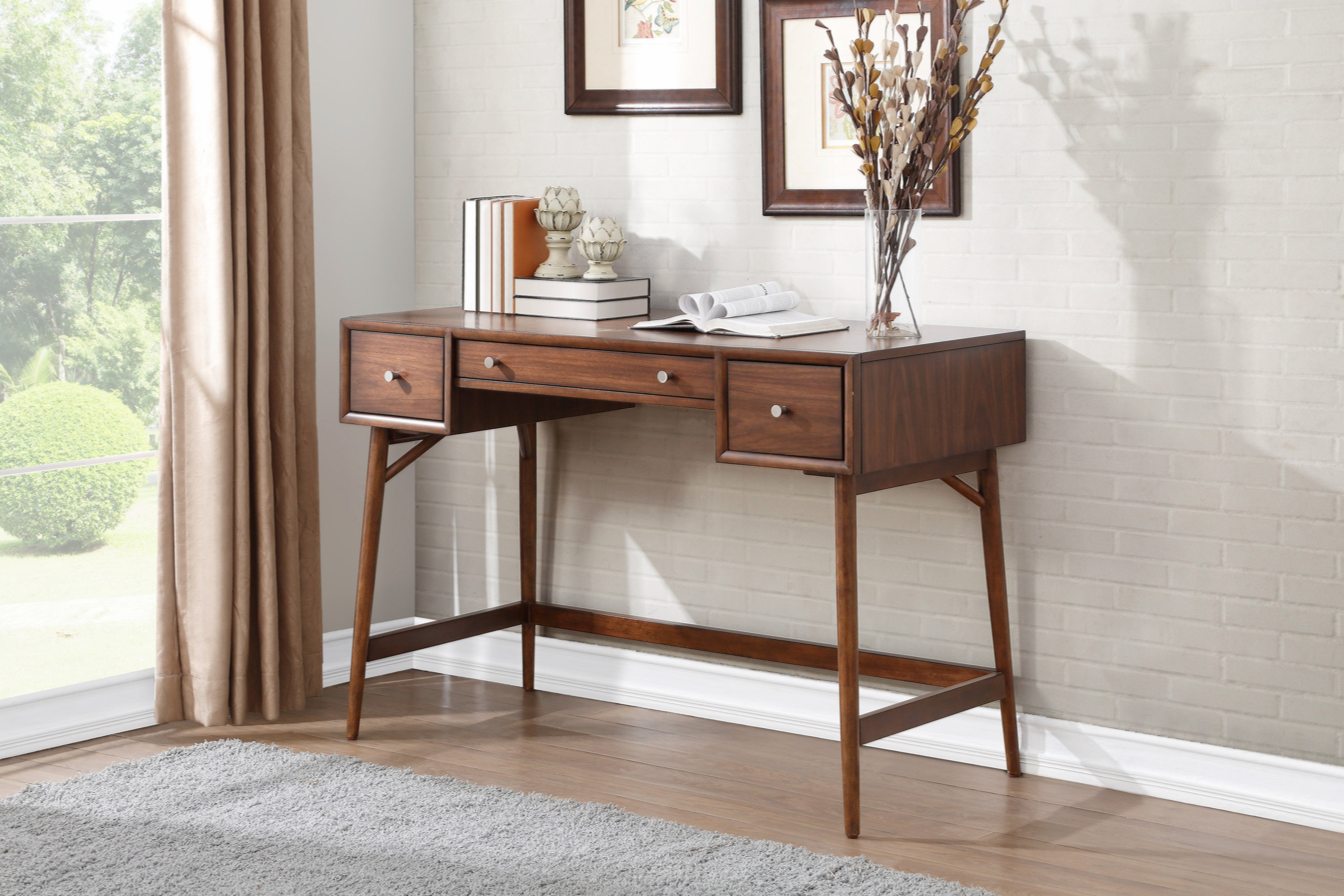 Corrigan Studio Modern Styling Counter Height Writing Desk Brown Finish ...