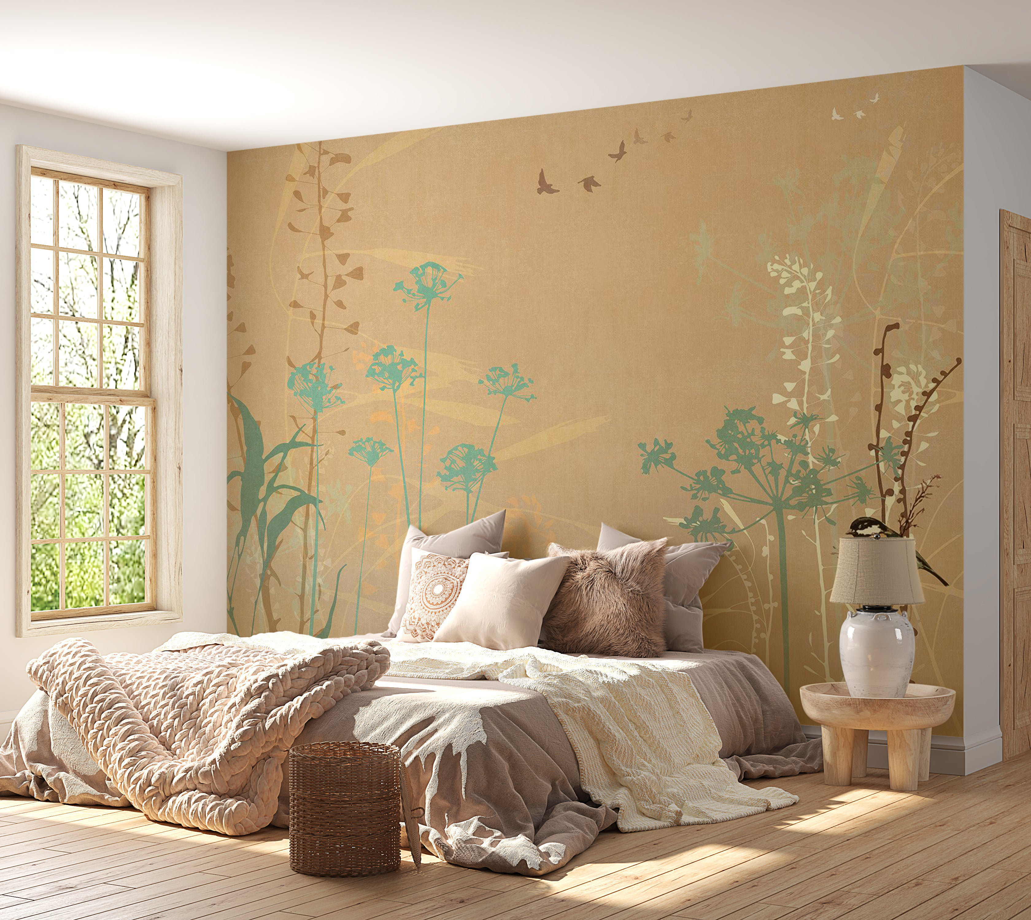 Red Barrel Studio® Floral Wallpaper Wall Mural - Bird In The Garden ...