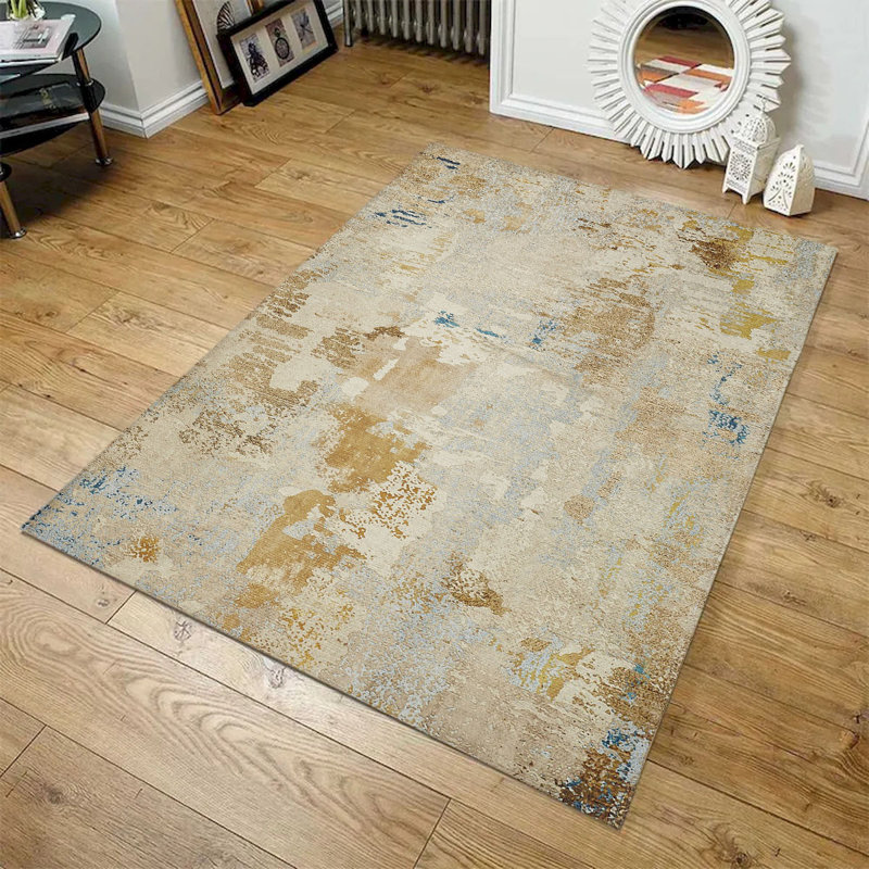 Brayden Studio® Sparx Marble Gold And Beige Washable Modern Rug | Wayfair