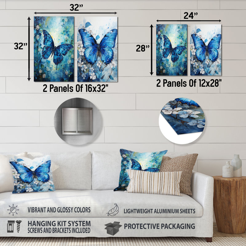 August Grove® Butterfly Sapphire Flutter - Butterfly Metal Wall Decor ...