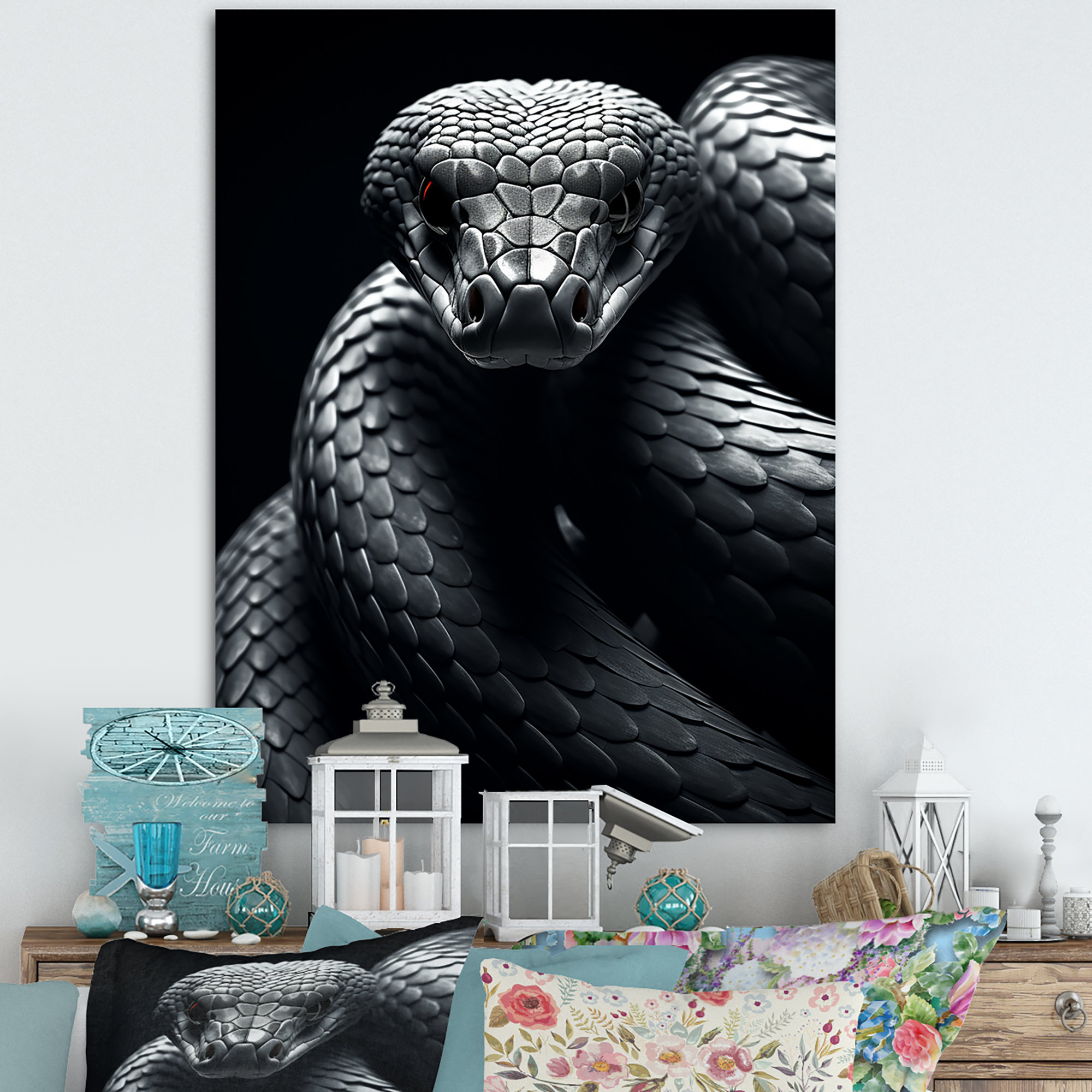Latitude Run® Hozaifa Black Snake Slithering Grace Framed On Canvas ...