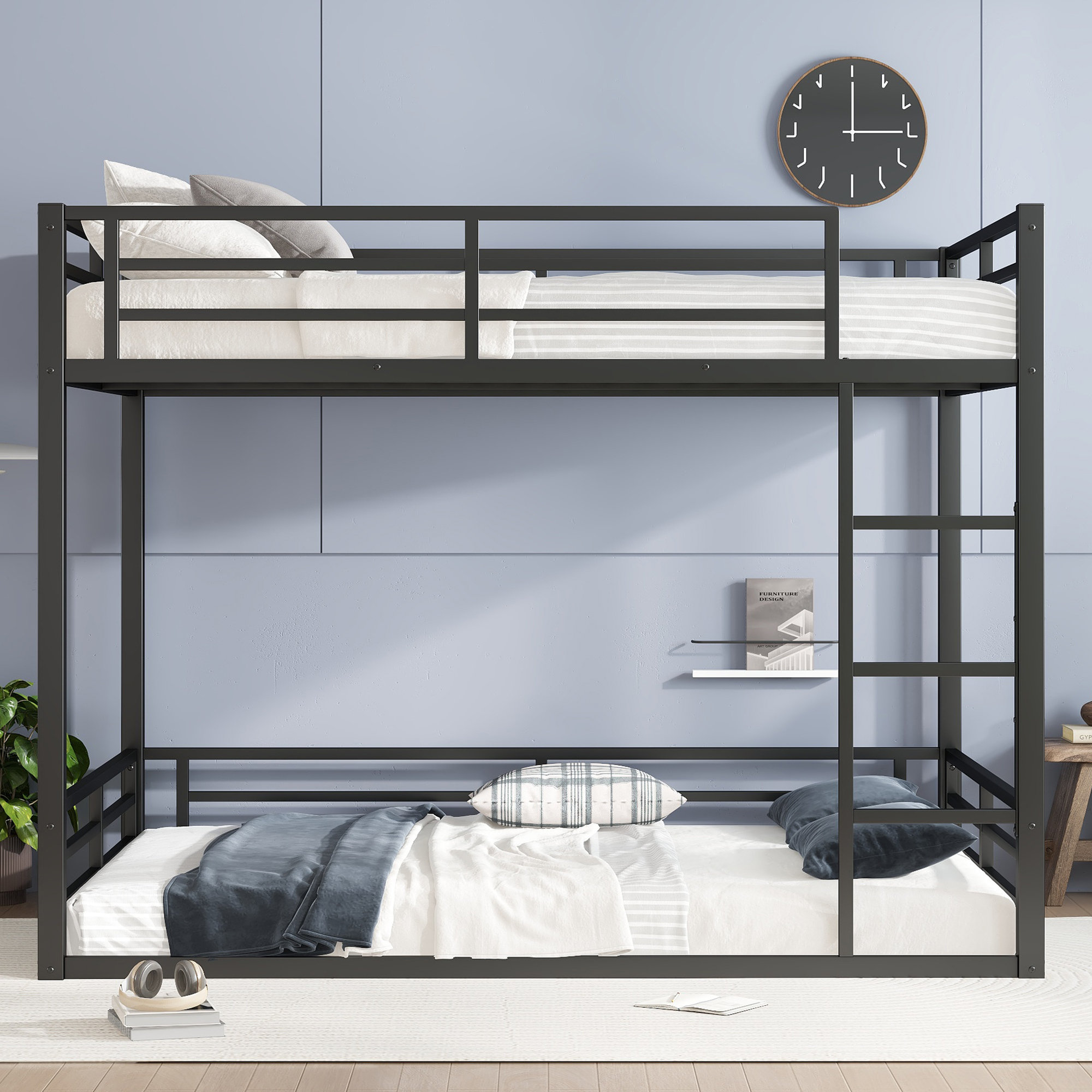 Wrought Studio™ Queen Over Queen Metal Bunk Bed Frame, Heavy Duty Low ...