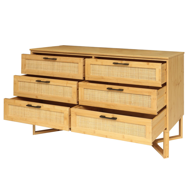 Bay Isle Home™ Donnell Rattan 6 Drawer 47.4'' W Double Dresser with ...