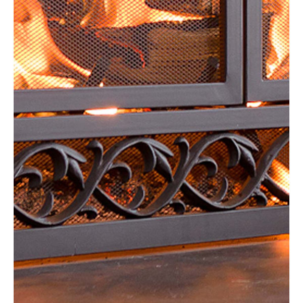 Lark Manor™ Akiera Small Iron Scrollwork Fireplace Screen With Two ...