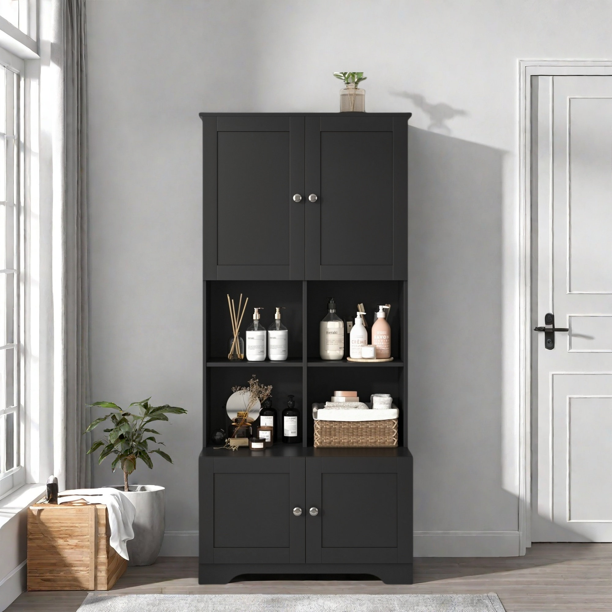Lark Manor Armoire de rangement pour salle de bain avec 4 portes ...