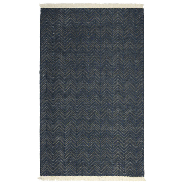 Classic Home Jake Flatweave Chevron Area Rug in Dark Blue | Perigold