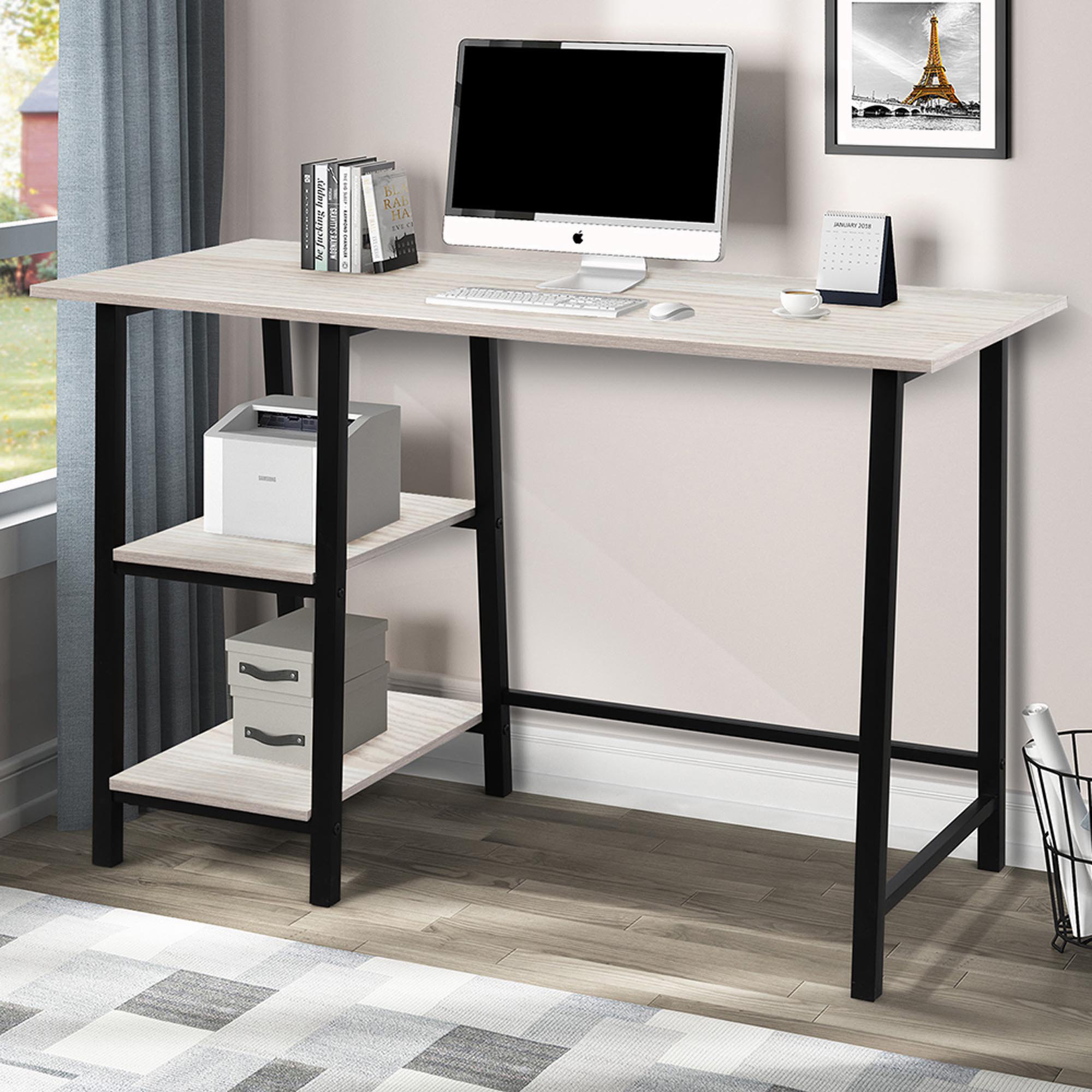 17 Stories Metal Frame Home Office Desk Computer Desk With Wood Surface ...