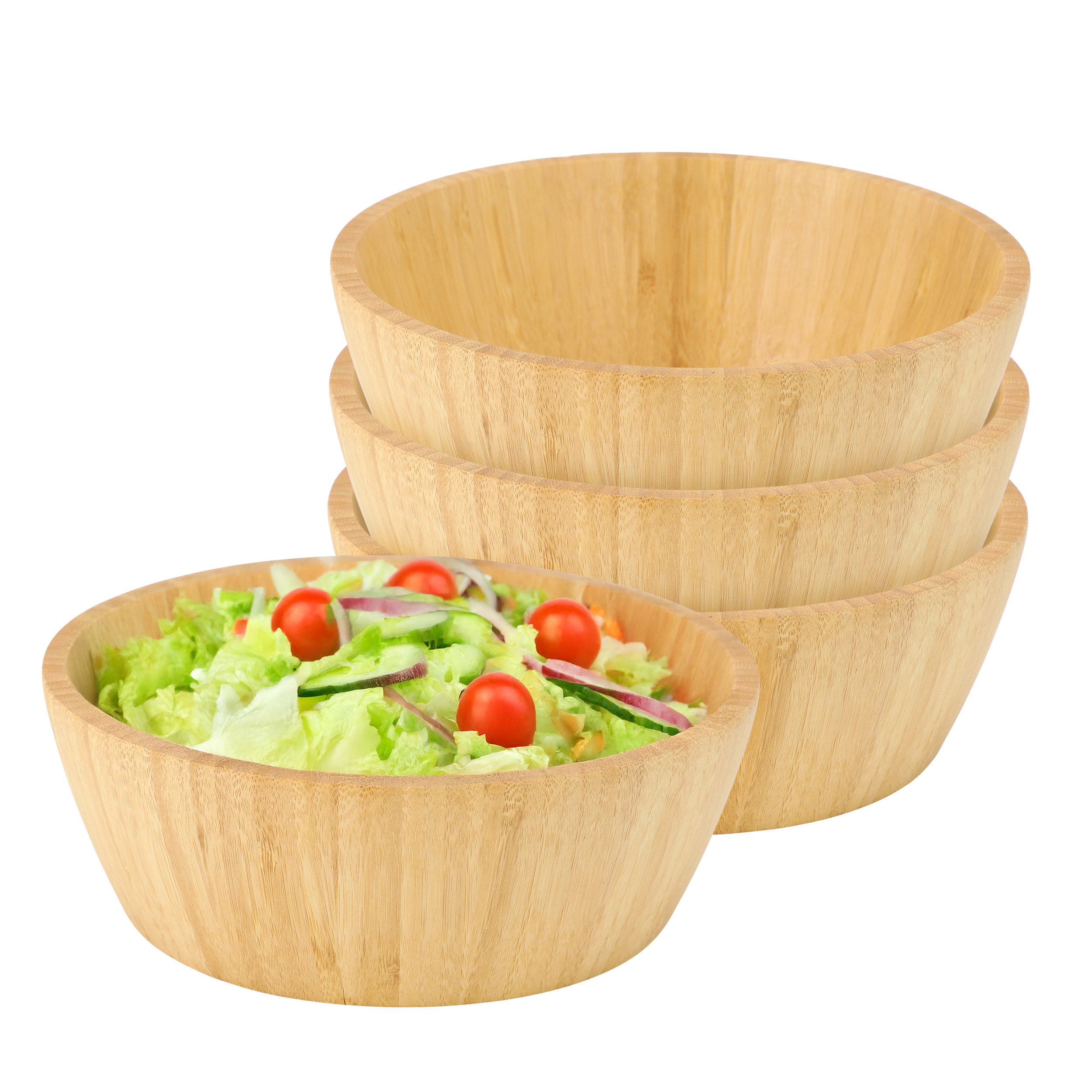 Latitude Run® Round 8 Inch Serving Bowl Set of 4 in Bamboo Wood | Wayfair