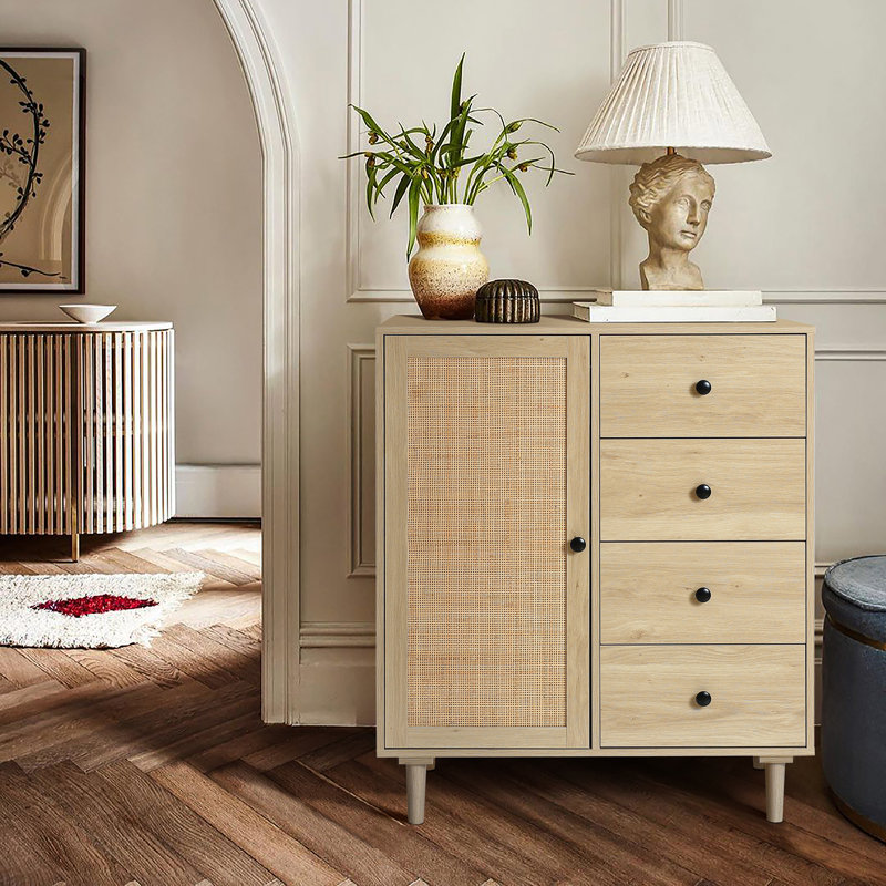 Beachcrest Home™ Zahra 1-Door 4-Drawer Rattan Accent Cabinet & Reviews ...