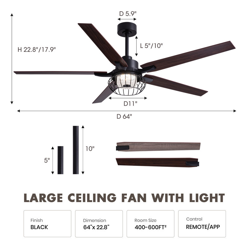 Williston Forge 64" Ceiling Fan With Light Kit And Remote Control | Wayfair